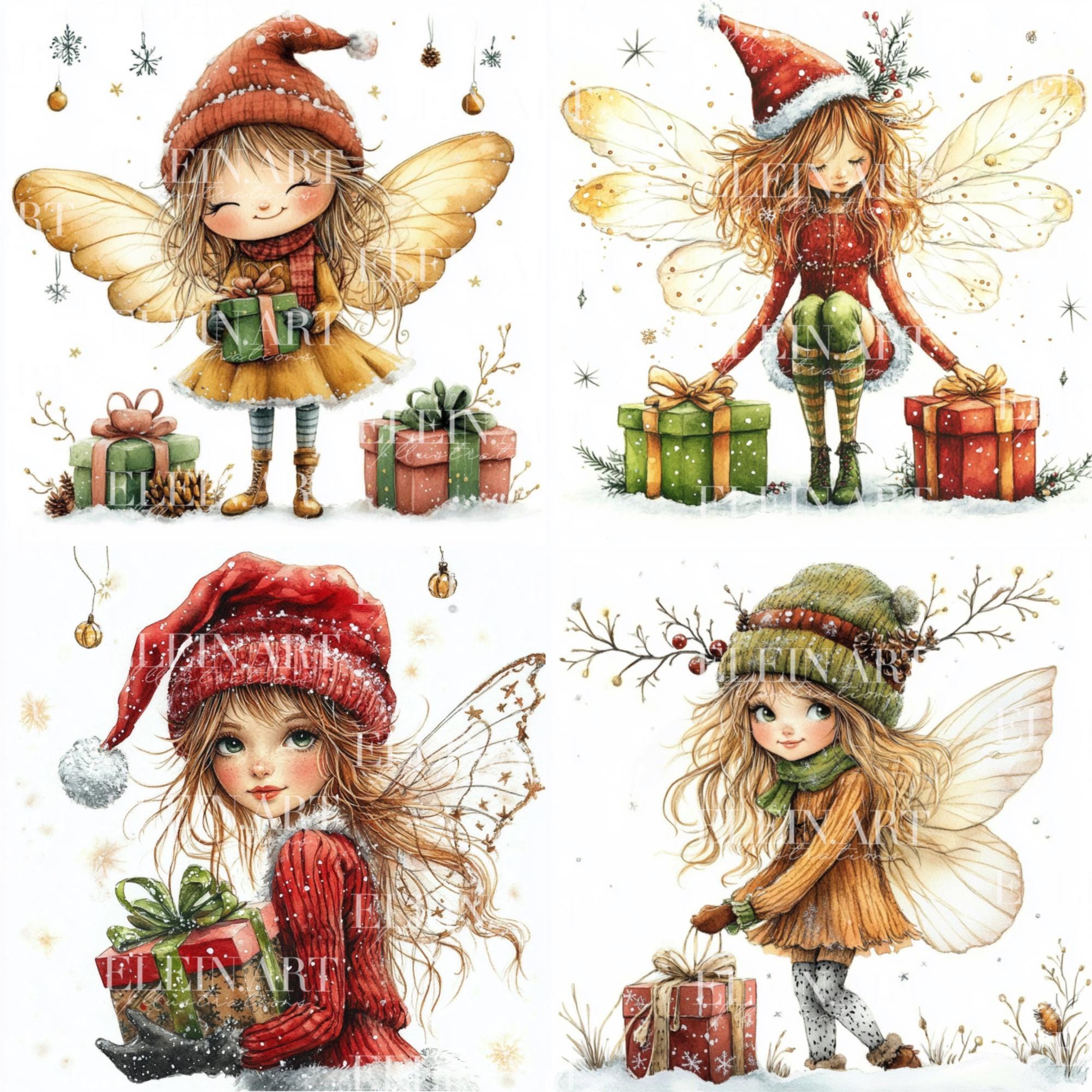 Christmas Fairy Clipart, Christmas Clipart, Watercolor Christmas, Santa ...