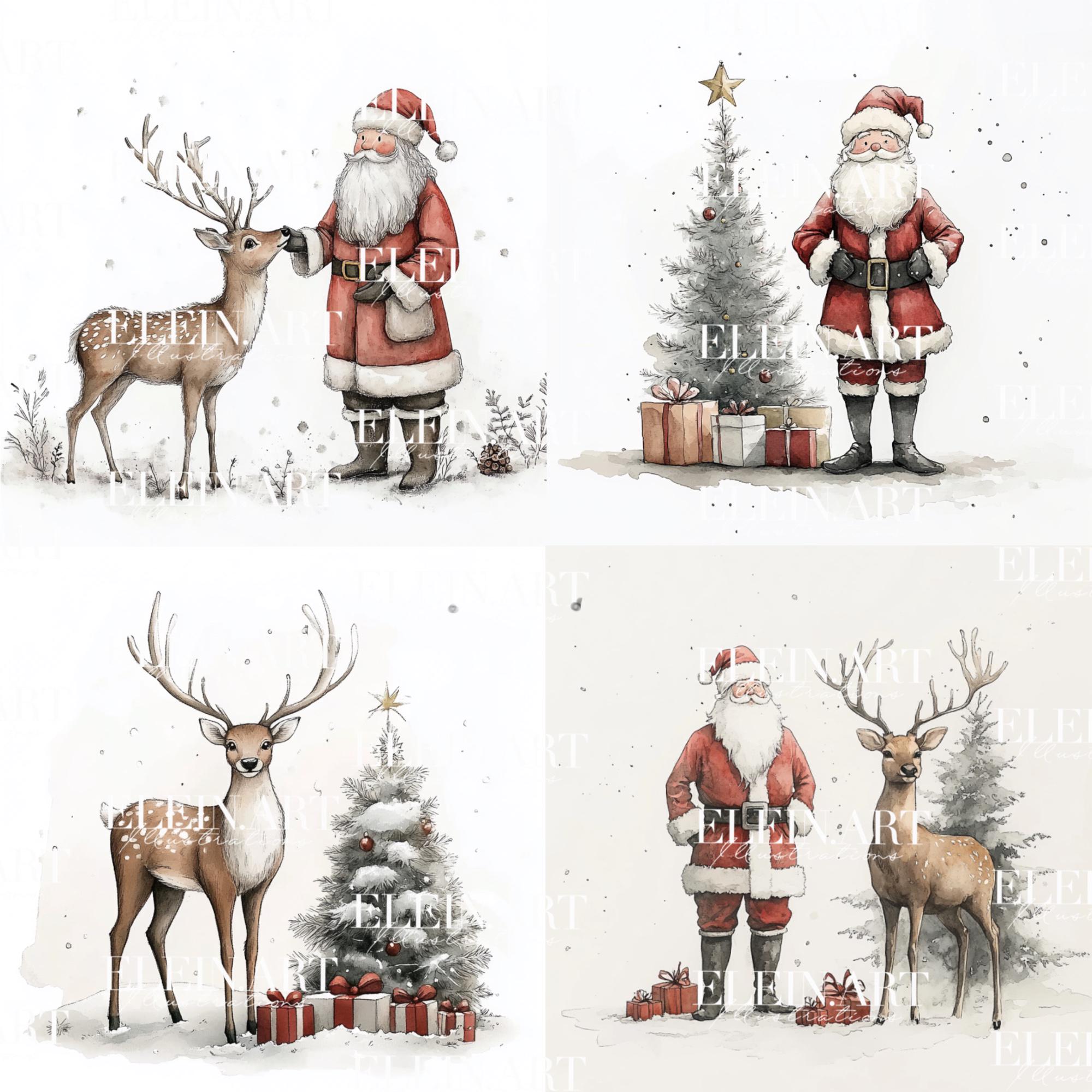 Christmas Clipart, Santa Clipart, Watercolor Christmas Clipart, Winter ...