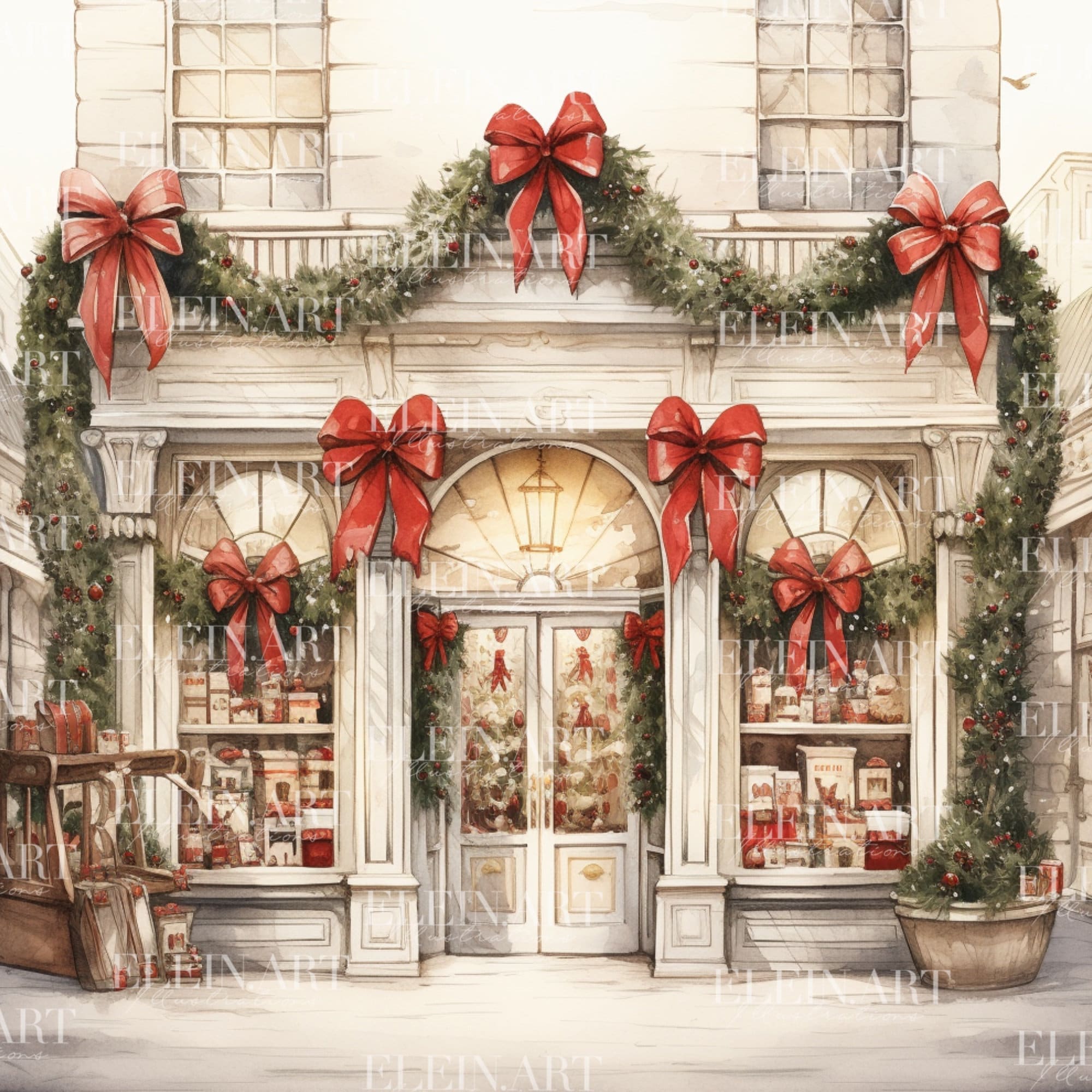 Watercolor Christmas Clipart, Christmas Village, Christmas Shop Clipart ...