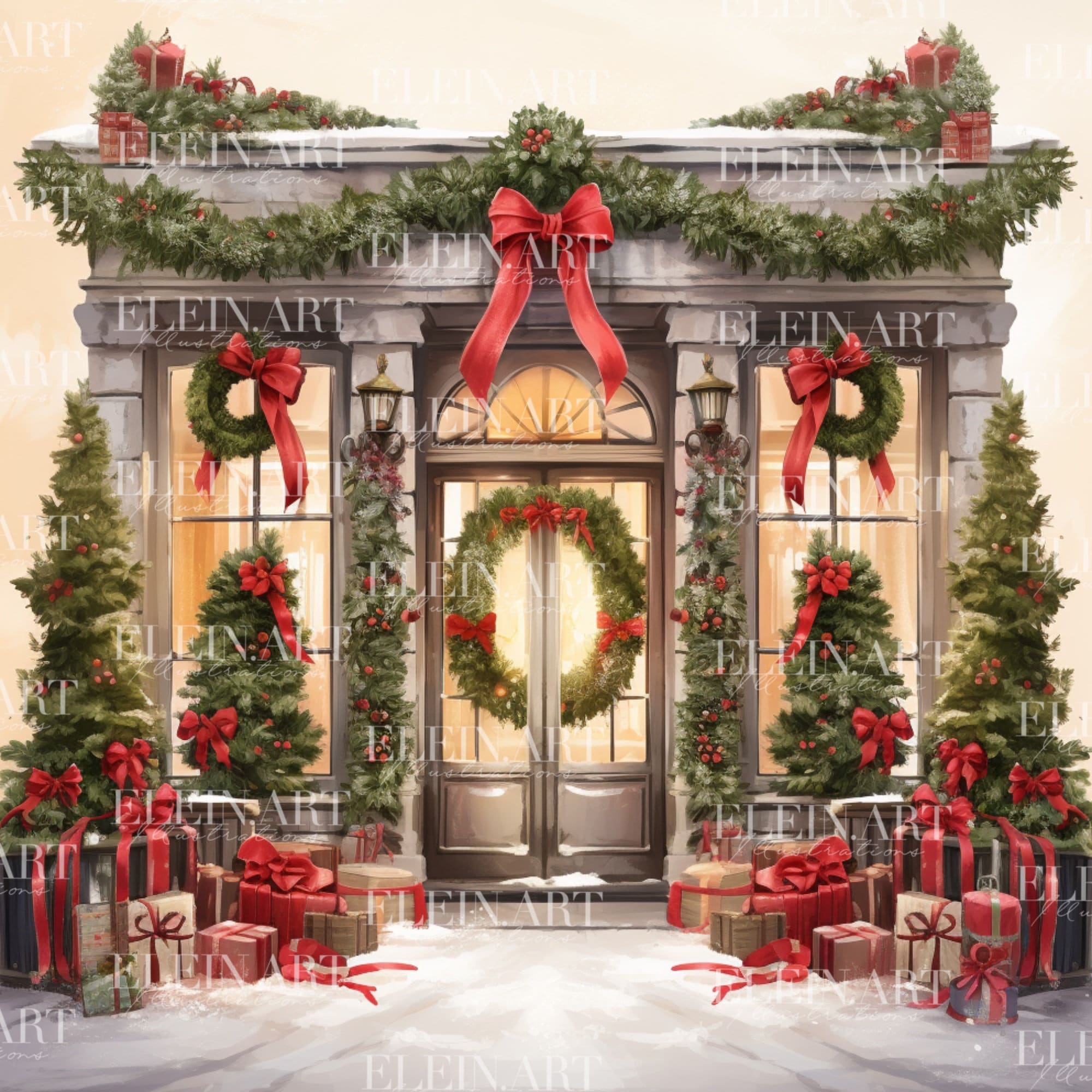 Watercolor Christmas Clipart, Christmas Village, Christmas Shop Clipart ...