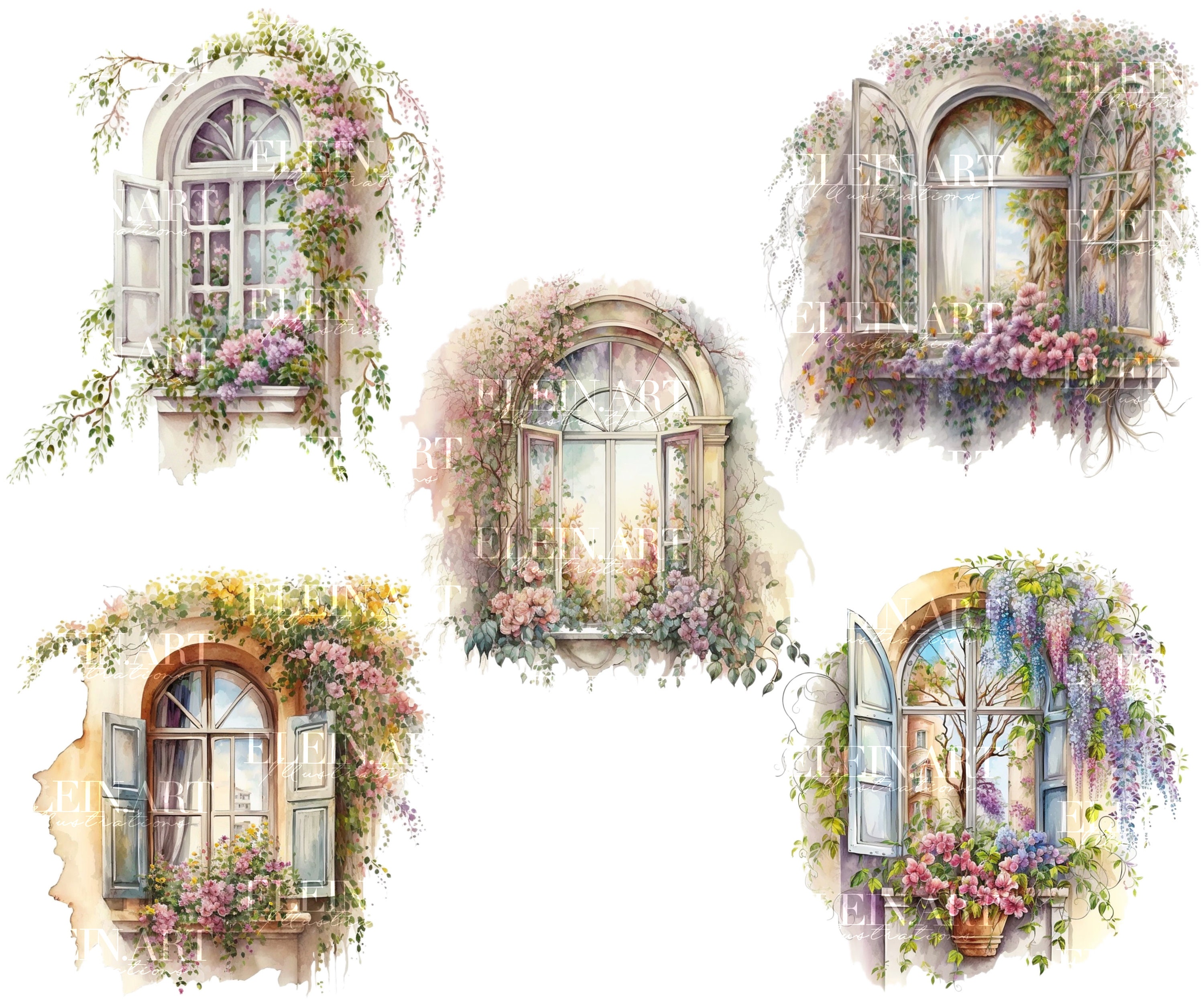 Floral Window Bundle Flower Window Watercolor Clipart Window - Etsy