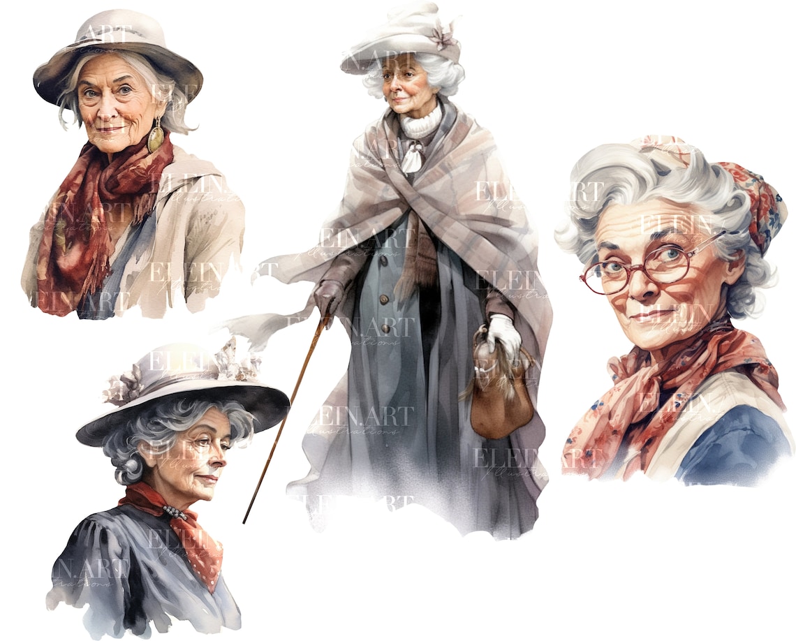 Women Clipart PNG, Lady Clipart, Old People Clipart, Old Aged Clipart, Watercolor Old Women, Old ...