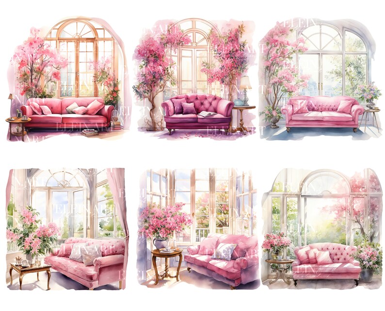 Cozy Home Clipart Watercolor House Clipart Living Room - Etsy