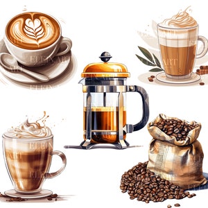 Watercolor Coffee Clipart, Coffee Drinks Clipart, Breakfast Clipart ...