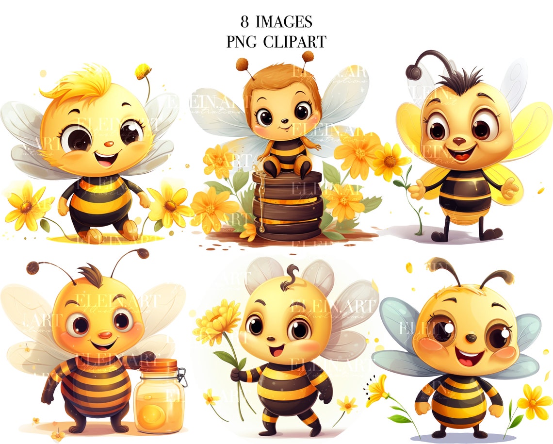Watercolor Bee Clipart, Cute Bee Clipart, Bee Honey Comb Clipart, Bee ...