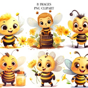 Watercolor Bee Clipart, Cute Bee Clipart, Bee Honey Comb Clipart, Bee ...
