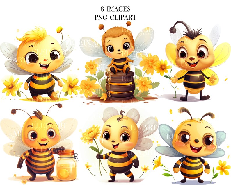 Watercolor Bee Clipart, Cute Bee Clipart, Bee Honey Comb Clipart, Bee ...