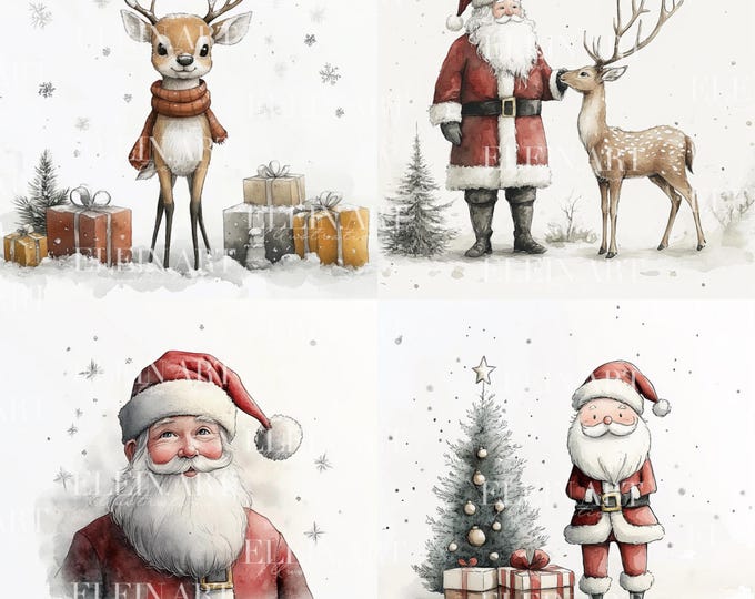 Watercolor Christmas Clipart Set: 10 JPG Holiday Illustrations - Etsy ...