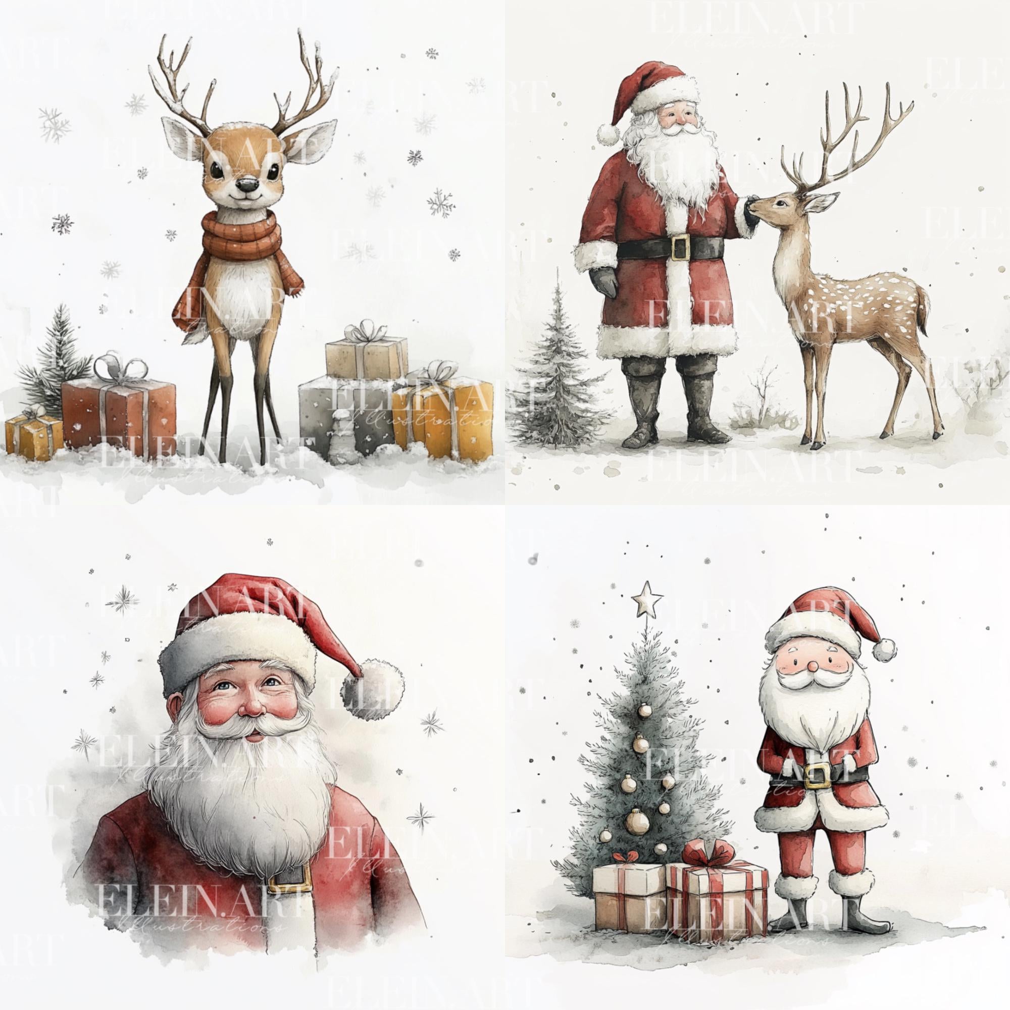 Christmas Clipart, Santa Clipart, Watercolor Christmas Clipart, Winter ...