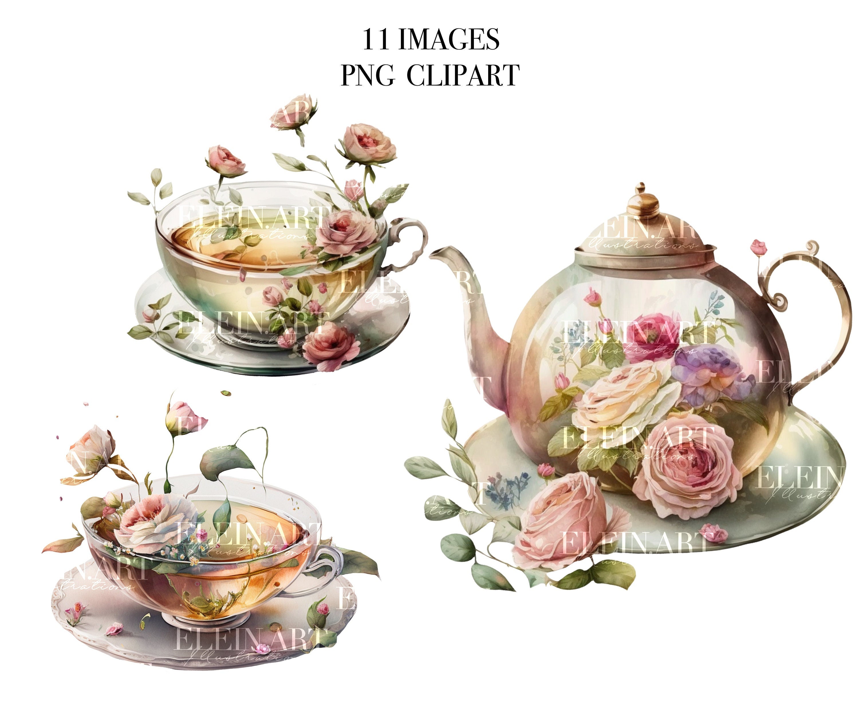 Tea Party Watercolor,tea Illustration, Digital Teapot,watercolor Cup ...