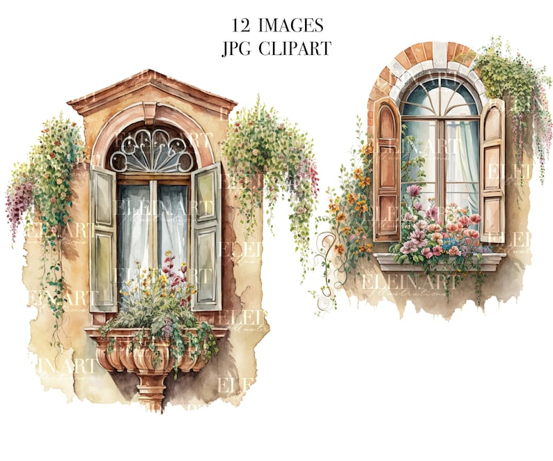 Watercolor Window Clipart, Flower Window Watercolor, Fantasy Window ...