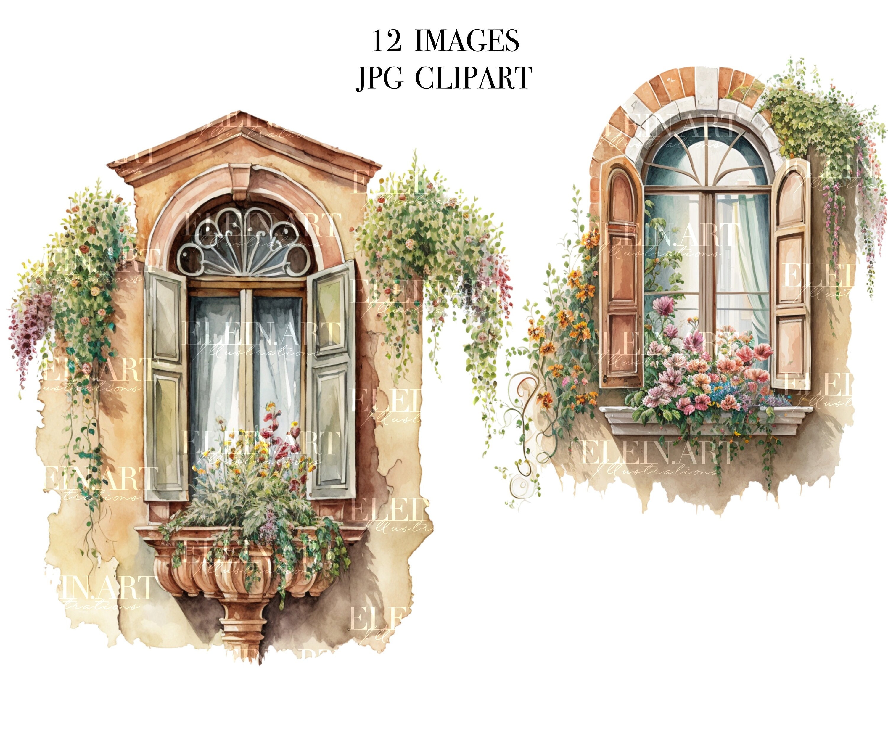 Watercolor Window Clipart, Flower Window Watercolor, Fantasy Window ...