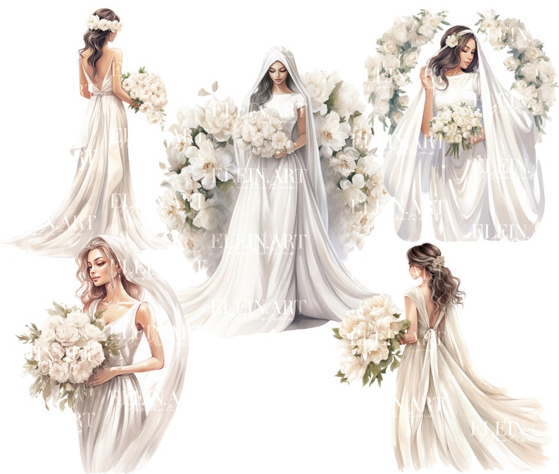 Watercolor Bride, Bride Clipart, Bride Digital Design, Floral Bride ...
