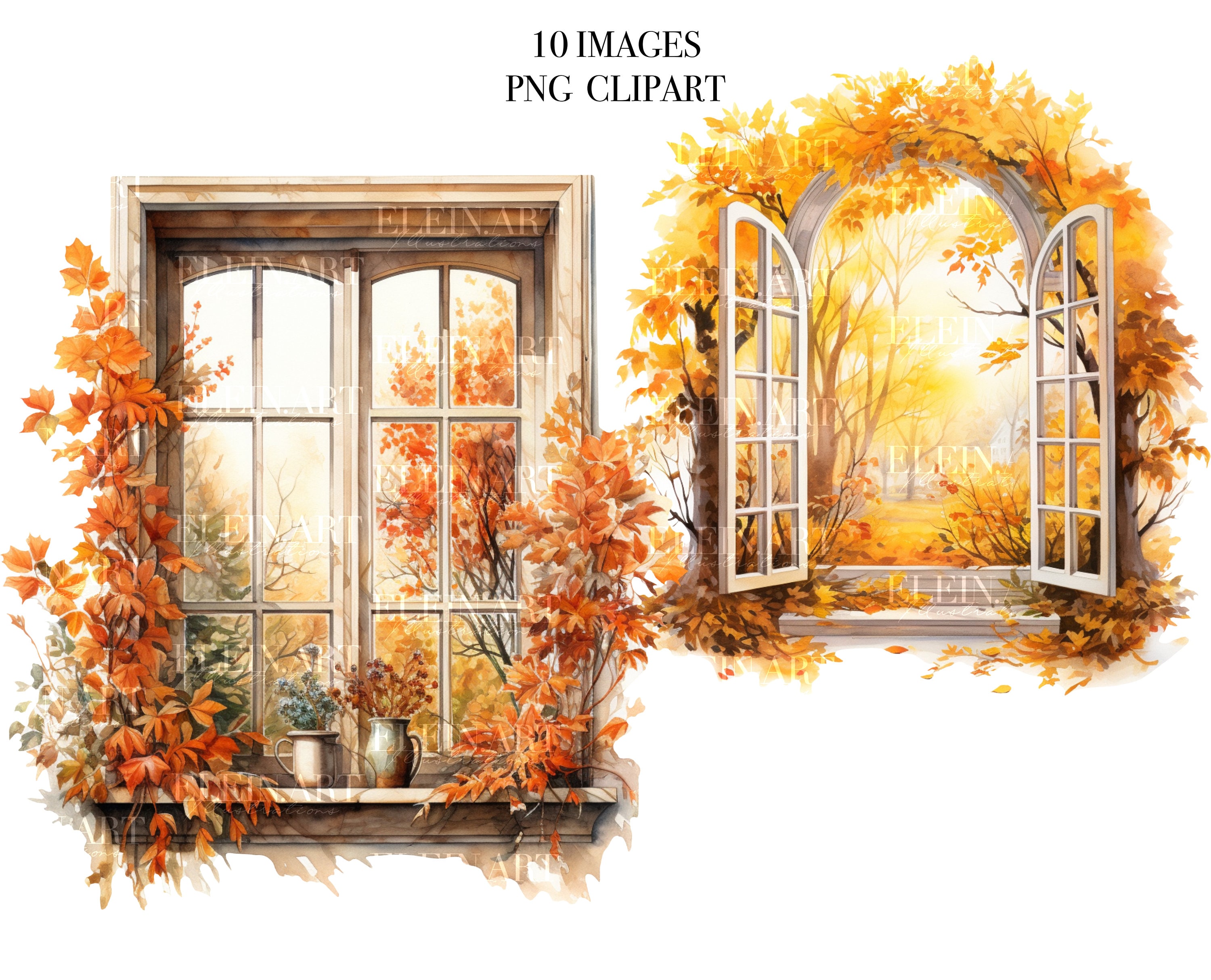 Autumn Window Clipart, Autumn Clipart, Window Watercolor, Autumn ...