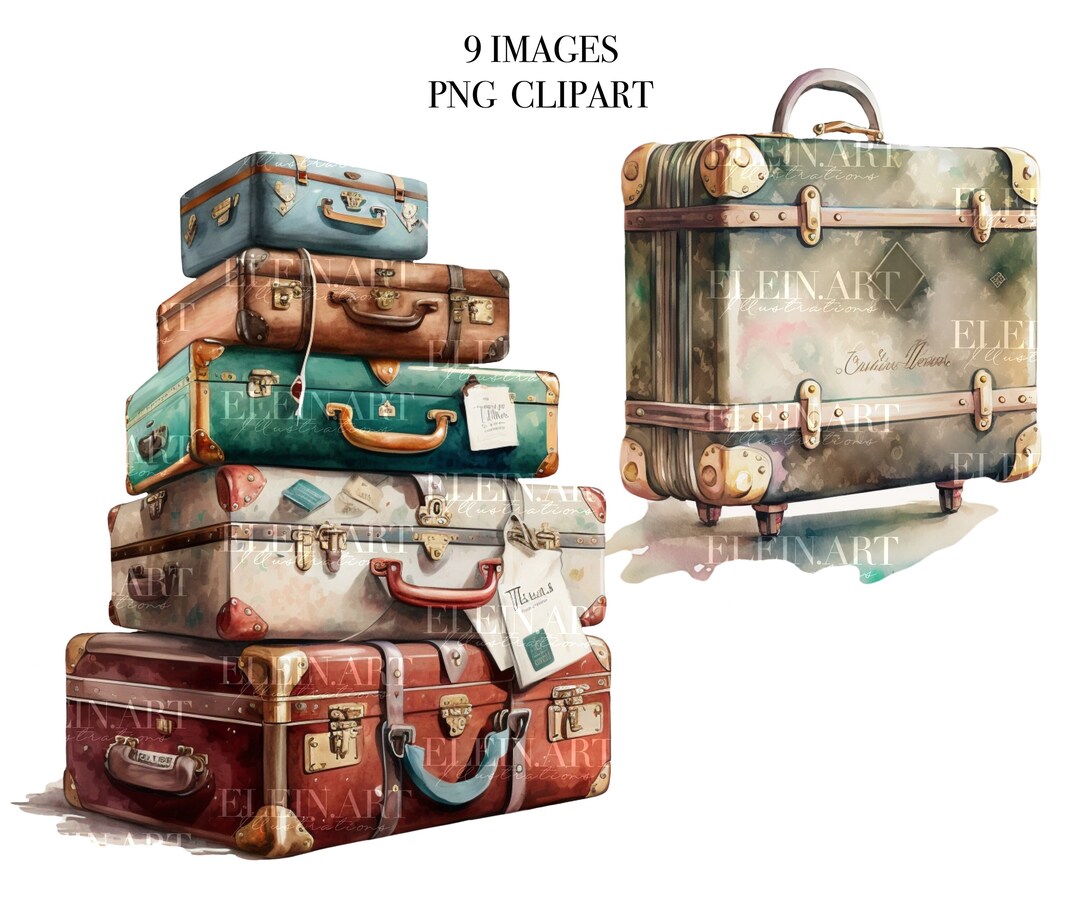Travel Suitcase Clipart, Watercolor Travel Clipart, Travel Digital ...