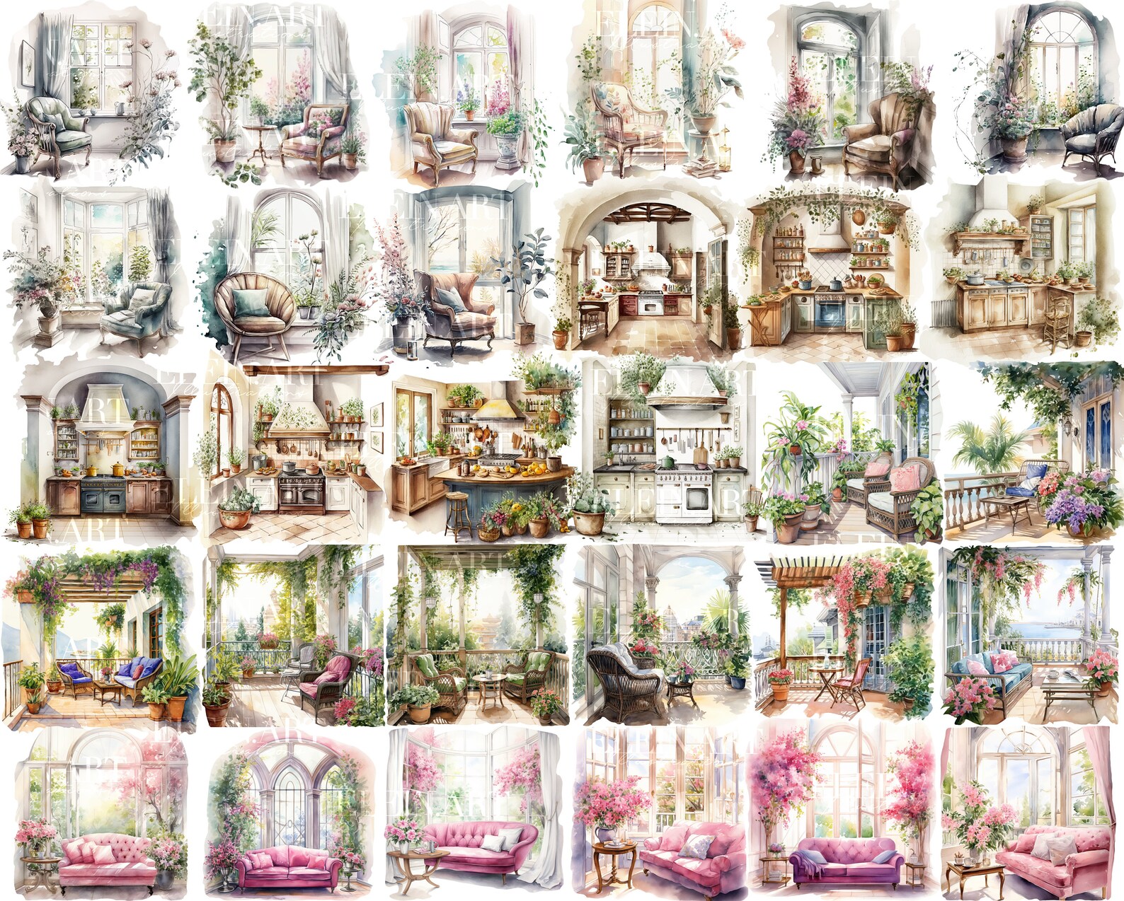 Cozy Home Clipart, Country Store Clipart, Watercolor Clipart Bundle ...