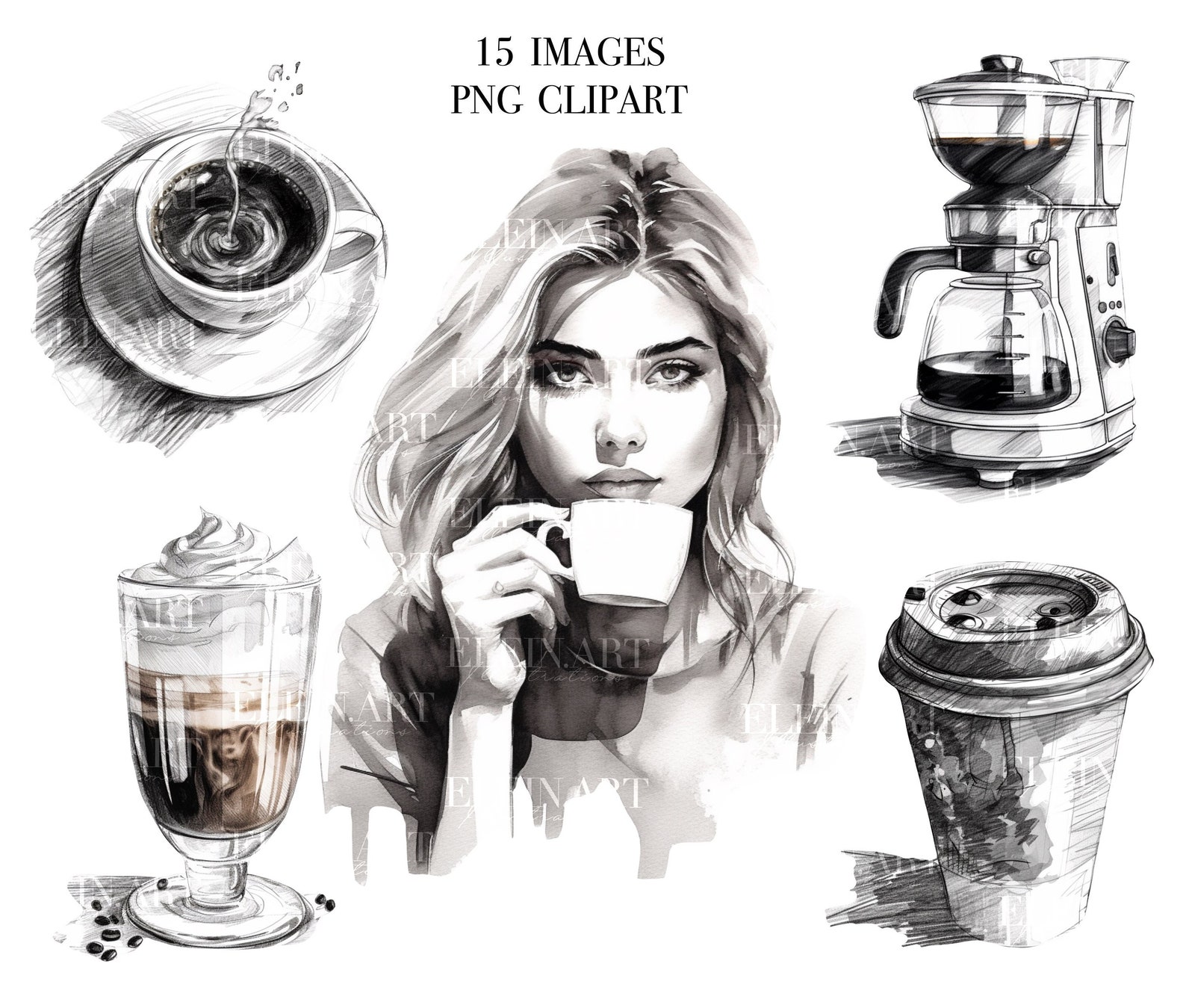 Watercolor Coffee Clipart Coffee Drinks Clipart Coffee PNG - Etsy