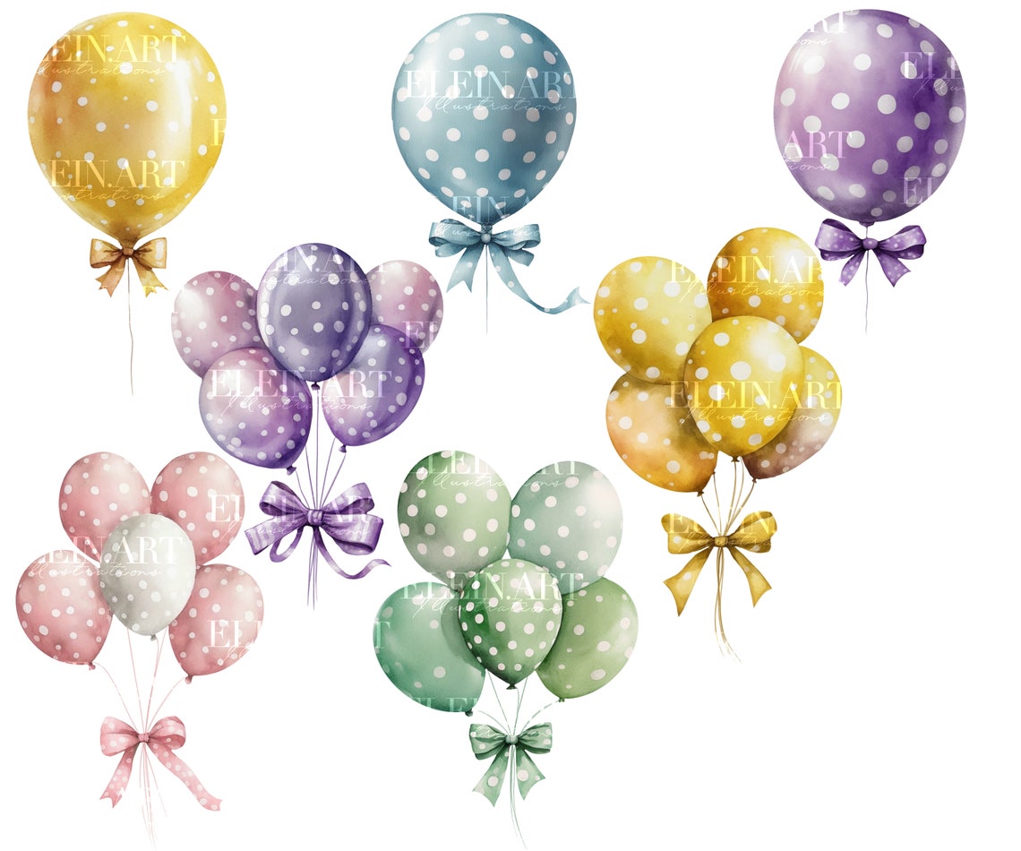 Watercolor Balloons Clipart Watercolor Birthday Party - Etsy