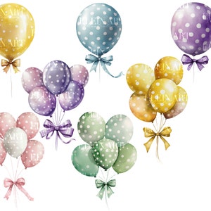 Watercolor Balloons Clipart, Watercolor Birthday Party, Nursery Kids ...