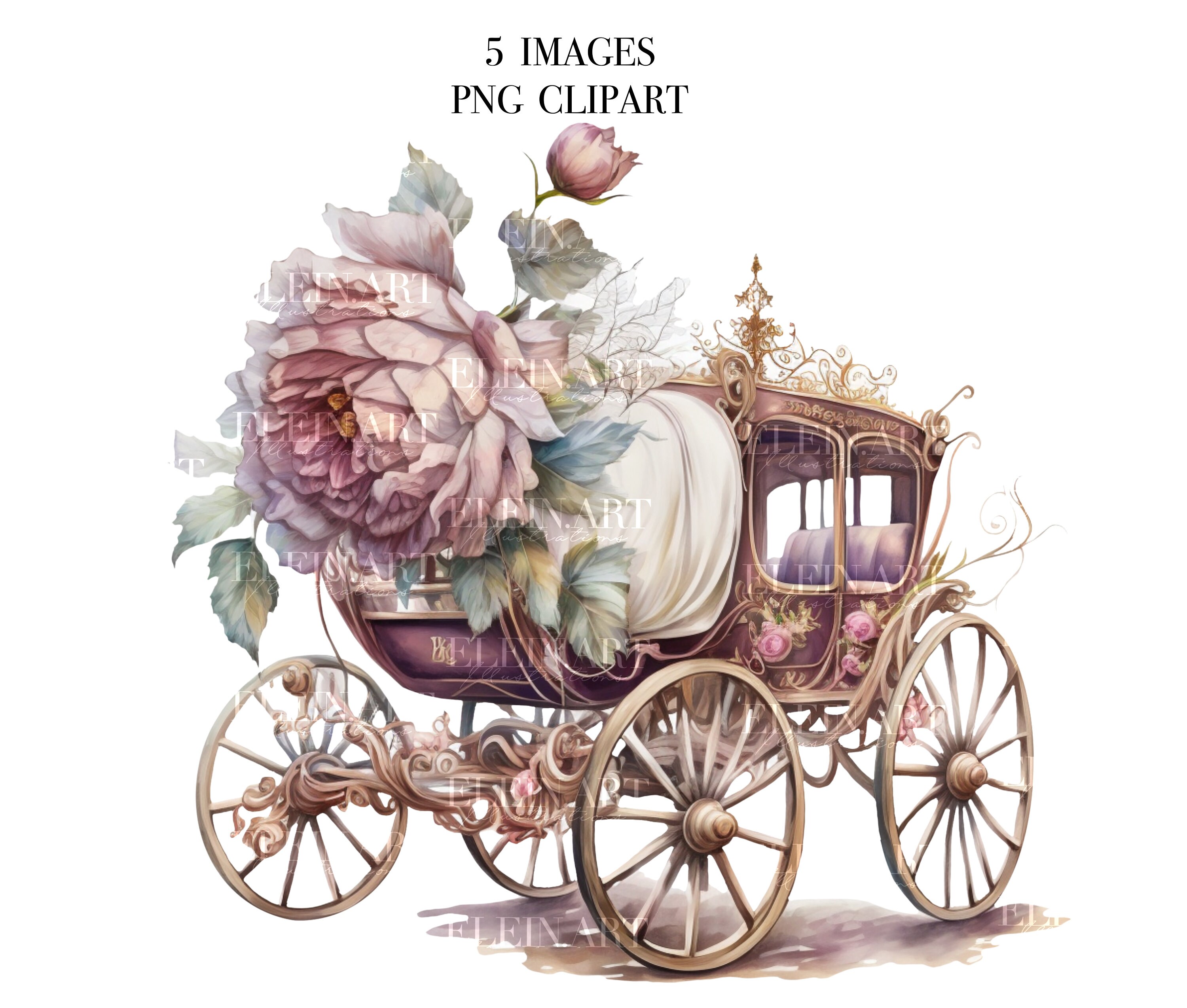 Watercolor Carriage Clipart Baby Girl Watercolor Princess - Etsy