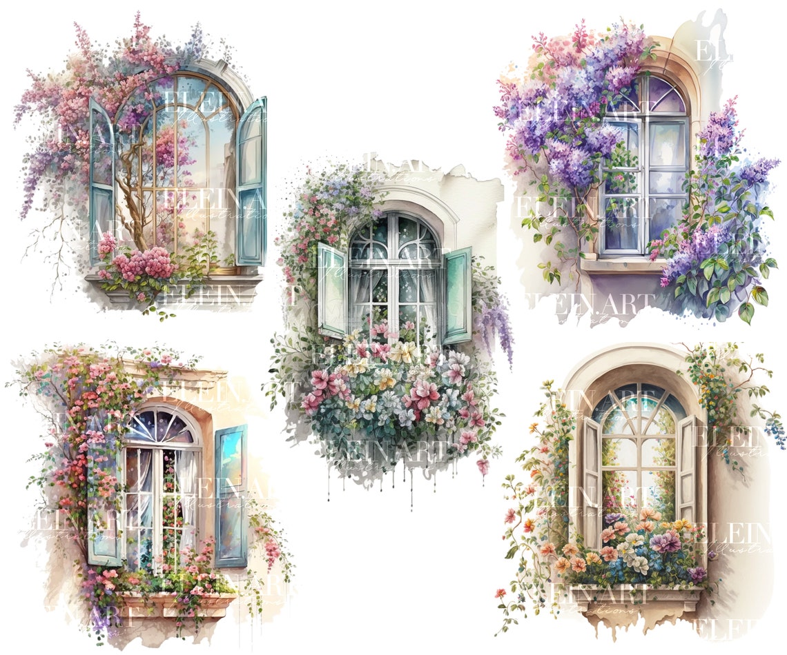 Floral Window Bundle Flower Window Watercolor Clipart Window - Etsy