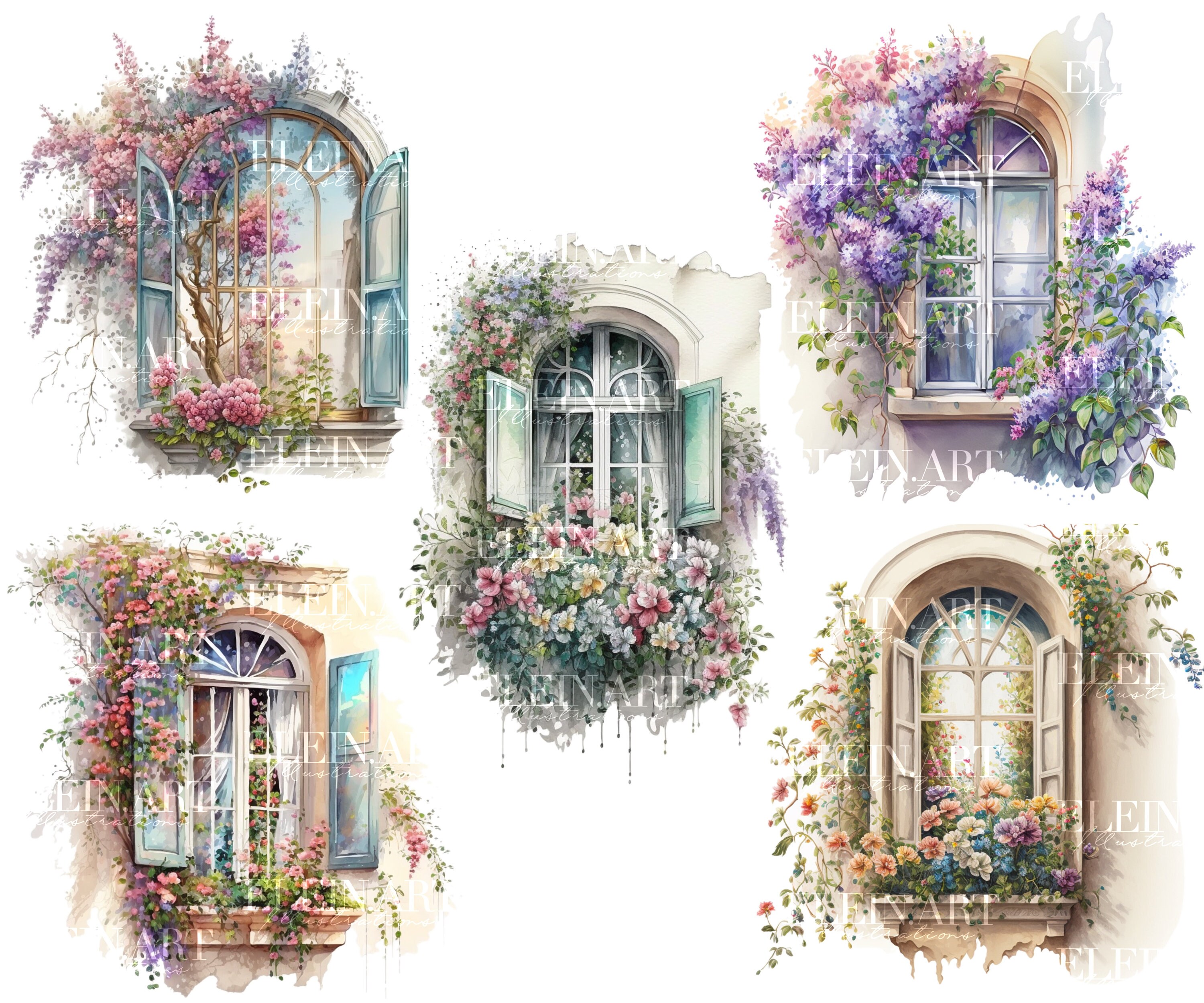 Floral Window Bundle Flower Window Watercolor Clipart Window - Etsy