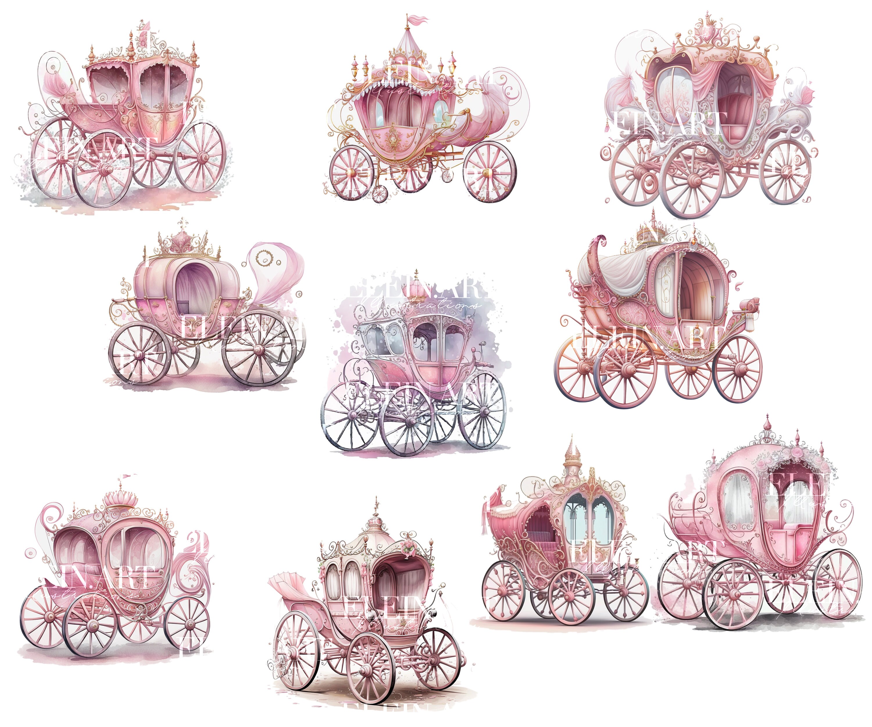 Baby Girl Watercolor, Carriage Clipart, Baby Shower Art, Birthday ...