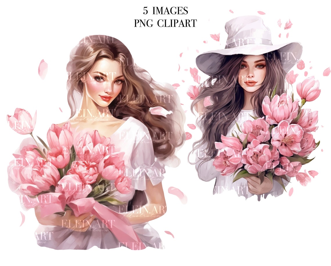 Summer Girl Clipart, Girl Watercolor, Girl Flower PNG, Spring Girl ...