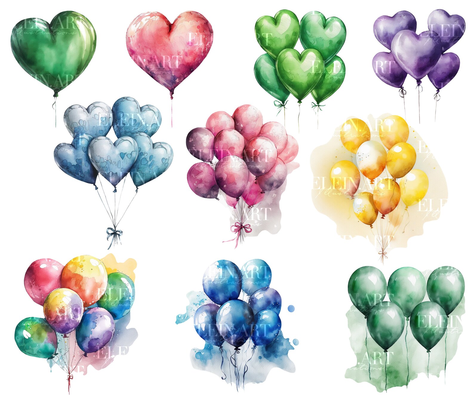Watercolor Balloons Clipart Watercolor Birthday Party - Etsy