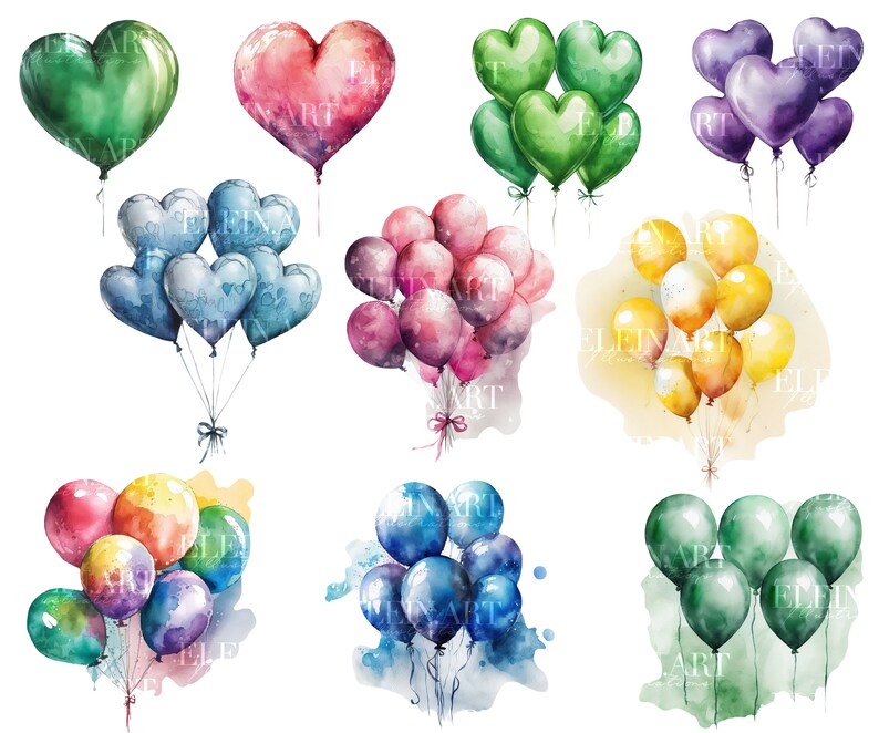 Watercolor Balloons Clipart Watercolor Birthday Party - Etsy