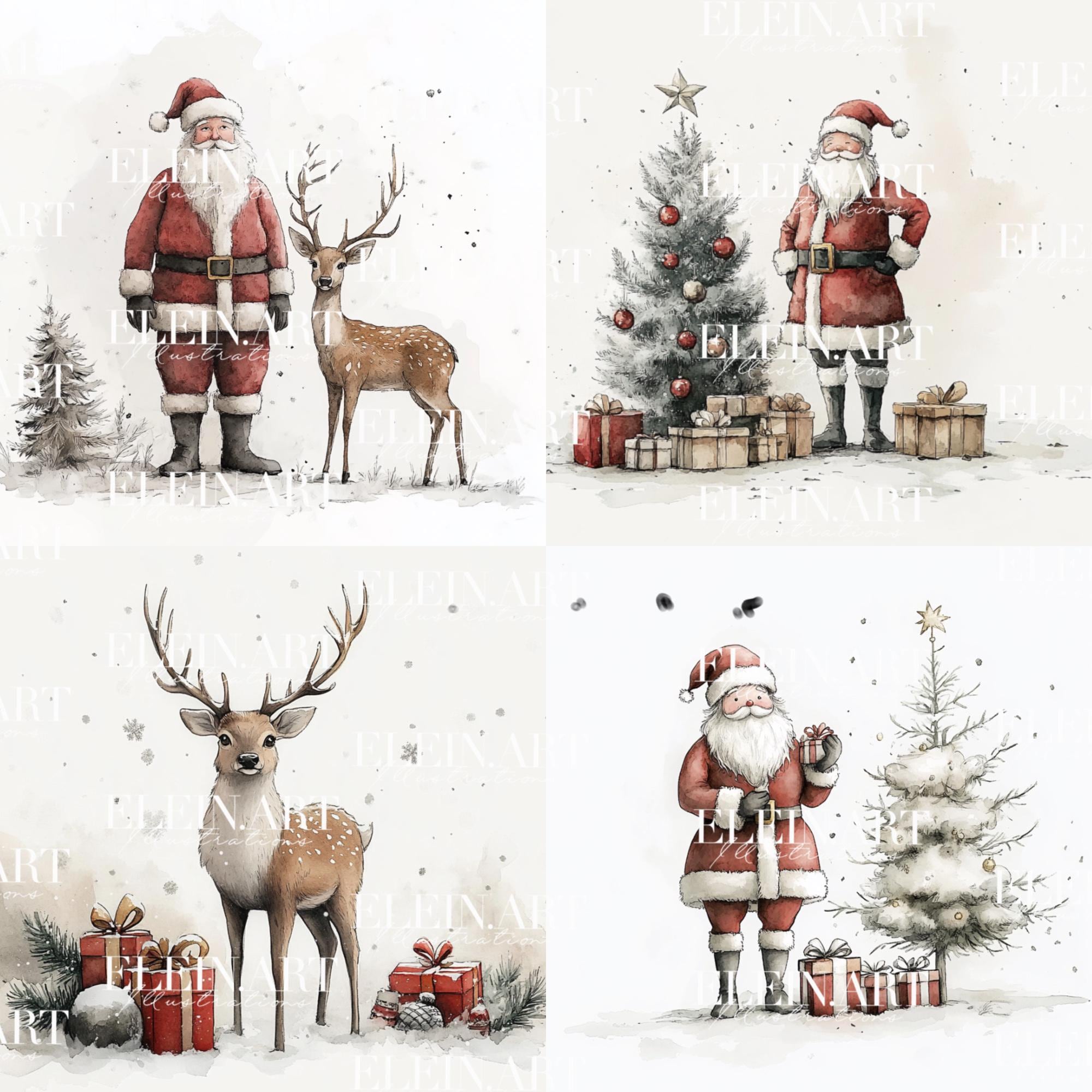 Christmas Clipart, Santa Clipart, Watercolor Christmas Clipart, Winter ...