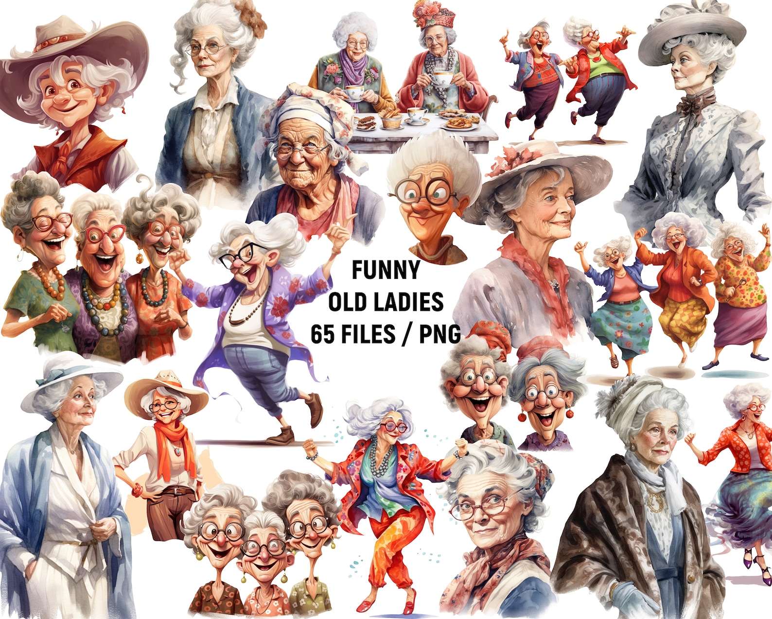Old Ladies Clipart, People Clipart, Old Lady Clipart, Funny Clipart, Women Clipart PNG ...