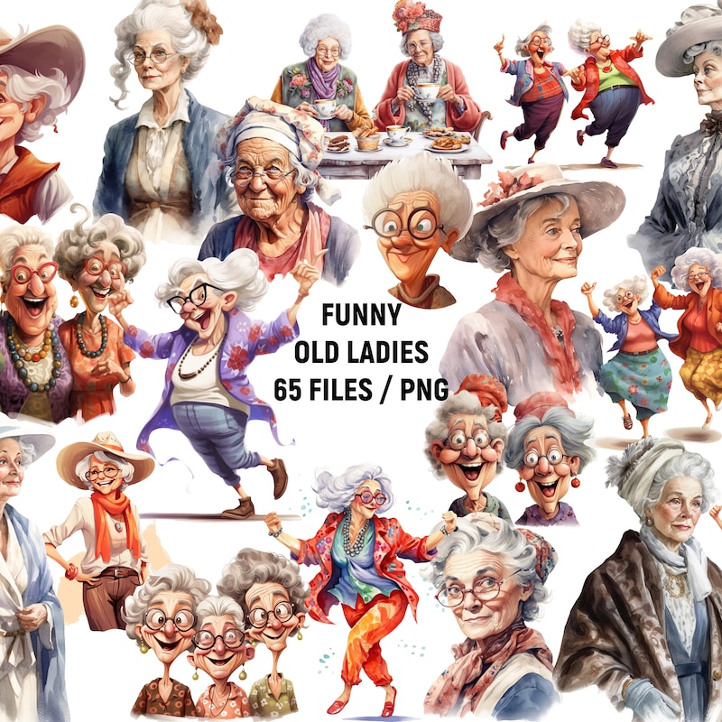 Funny Old Lady Clipart - Etsy
