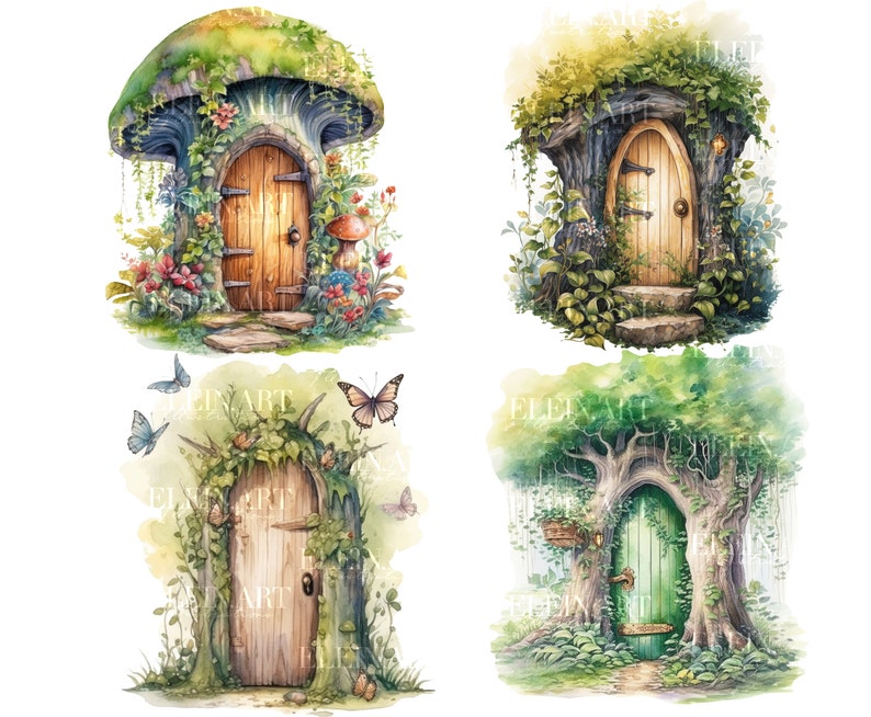 Forest Fairy Clipart, Fairy Door Clipart, Forest Fairy Watercolor ...