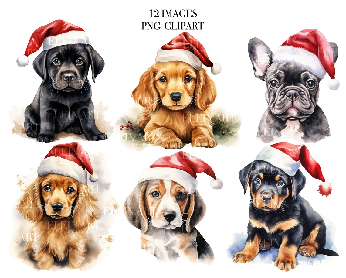 Christmas Puppies Clipart, Christmas Baby Dogs, Watercolor Puppy ...