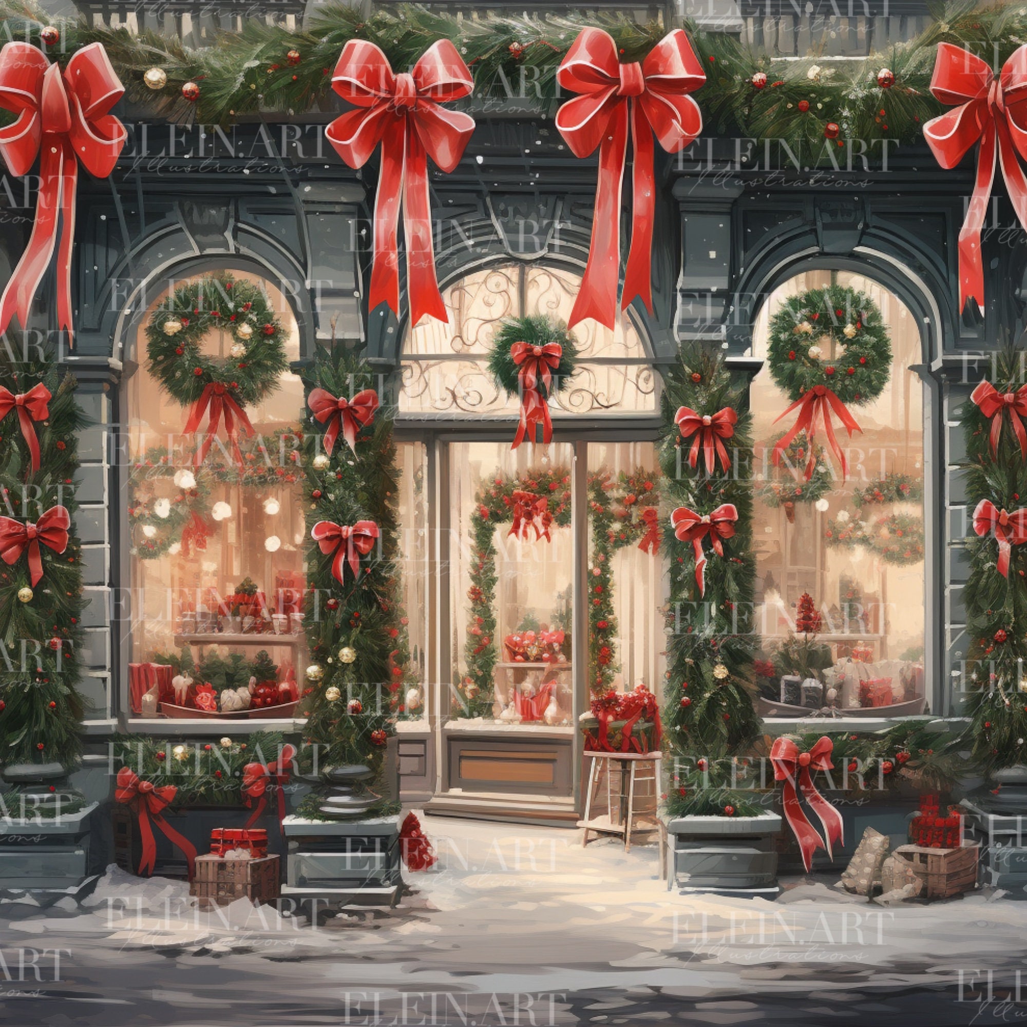 Watercolor Christmas Clipart, Christmas Village, Christmas Shop Clipart ...