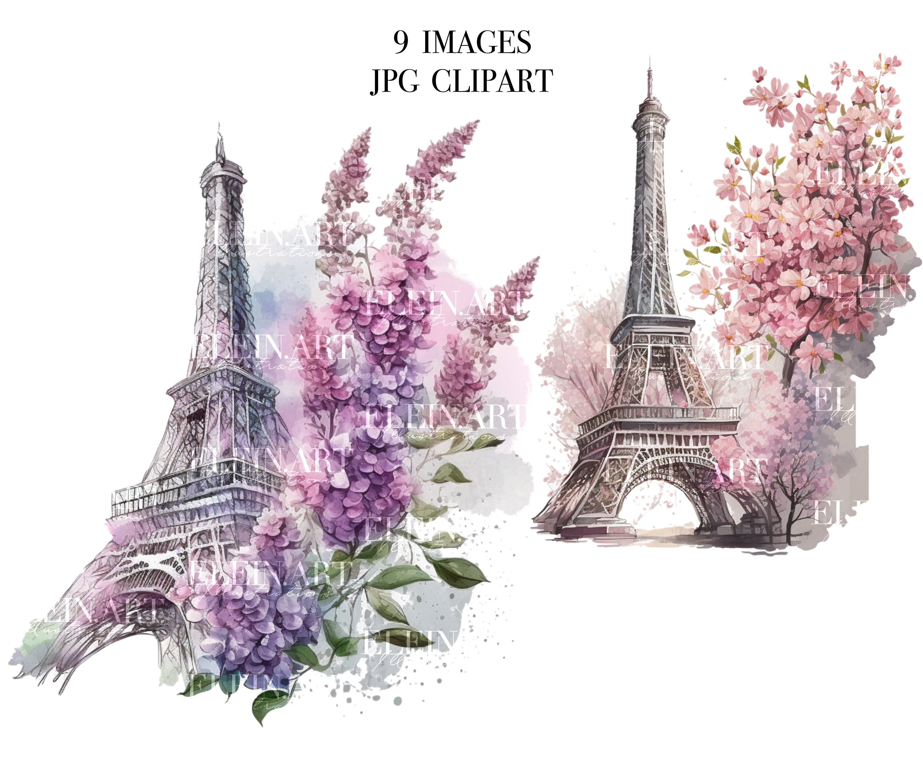 Eiffel Tower Clipart, Eiffel Tower Illustration, Paris Floral ...