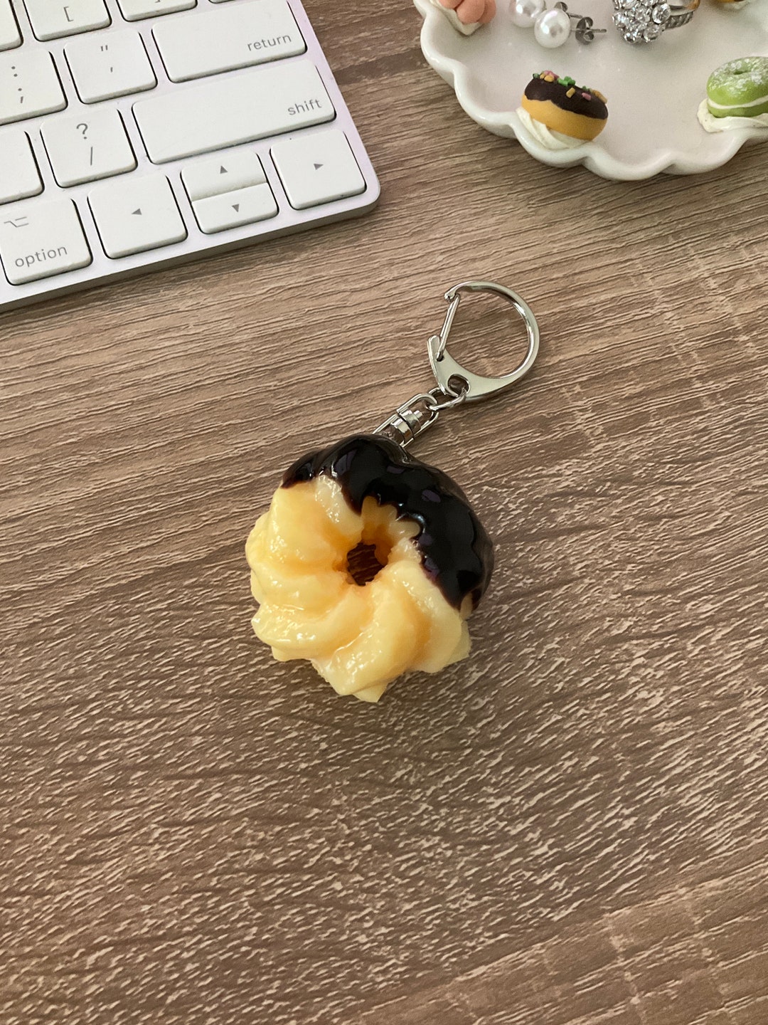 Cruller Chocolate Dipped With Cream Center,butter Keychain,whimsical ...
