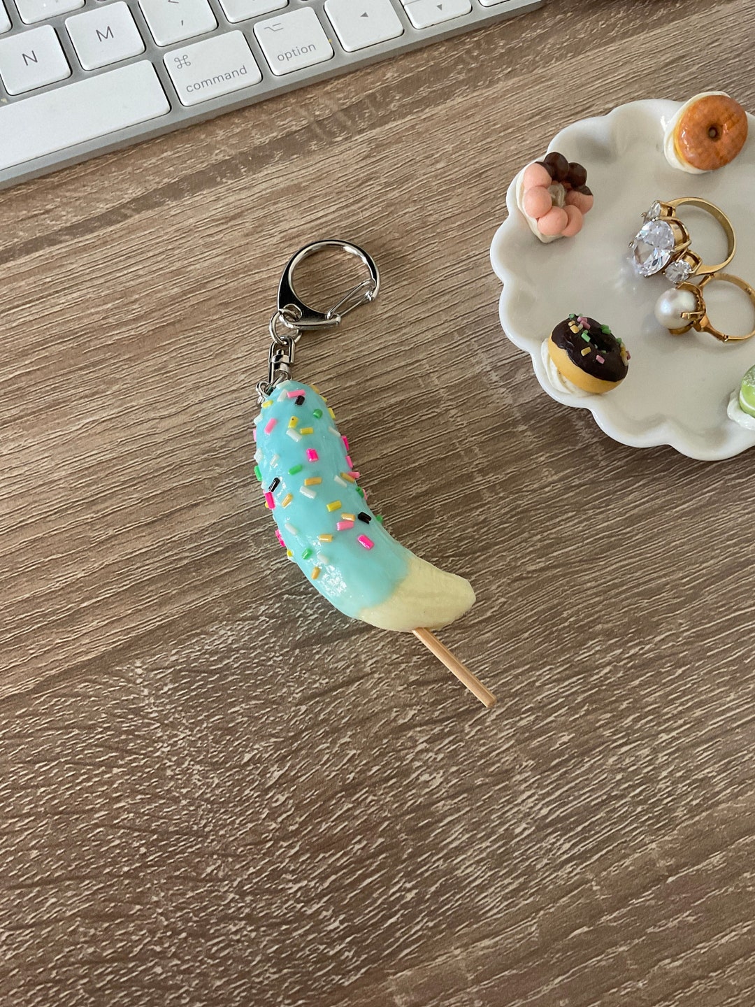 Banana With Stick Keychain Blue+kawaii Keychain+cute Keychain+fruit ...