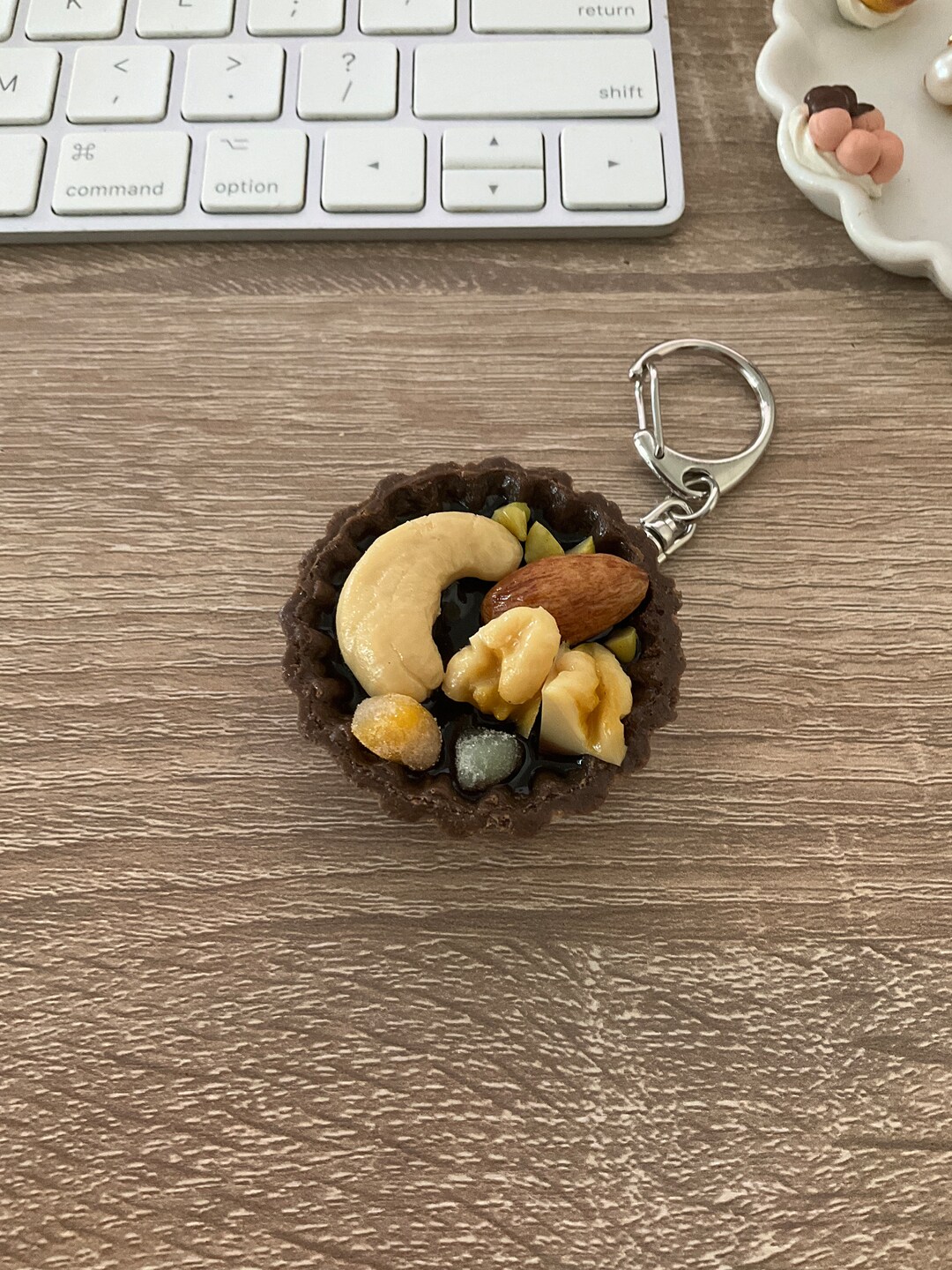 Chocolate Tart Keychain With Nuts, Handmade Keychain, Chocolate ...
