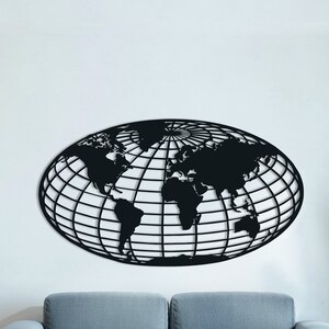 World Map Metal Wall Art, World Map Metal Wall Decor, Large Metal World ...