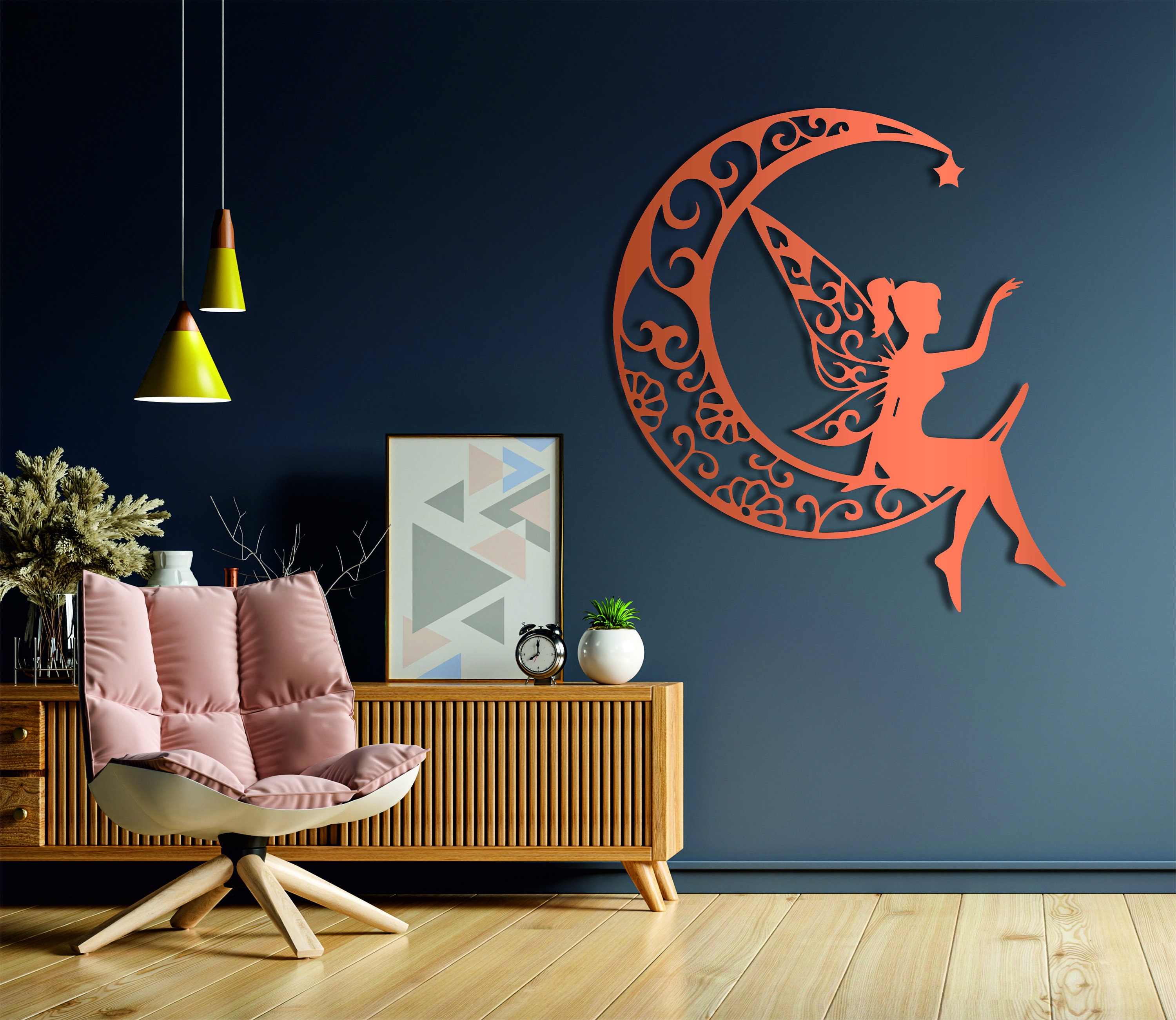 Fairy on Moon Metal Wall Art, Metal Fairy and Moon, Fairy Metal Art ...