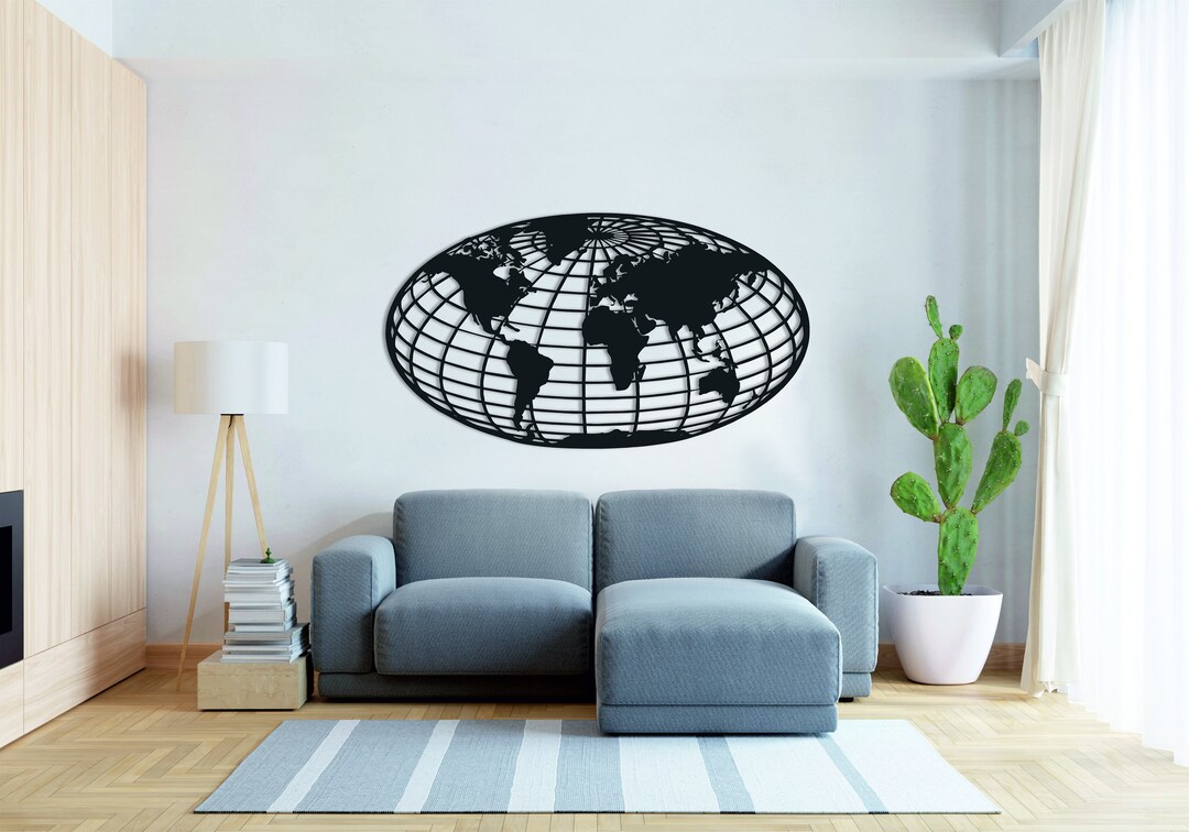 World Map Metal Wall Art, World Map Metal Wall Decor, Large Metal World ...