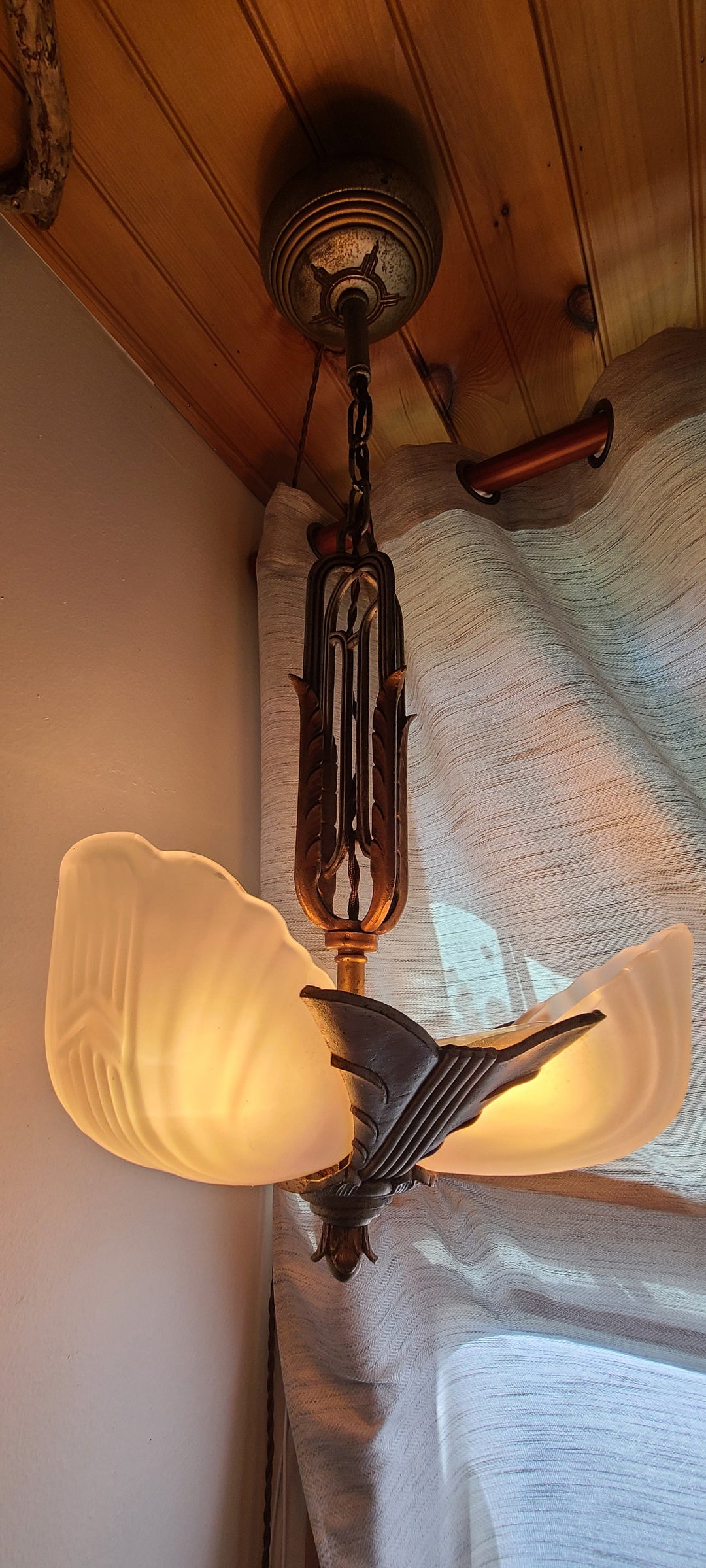 Vintage/antique 3 Light Markel Slip Shade Chandelier, Art Deco - Etsy