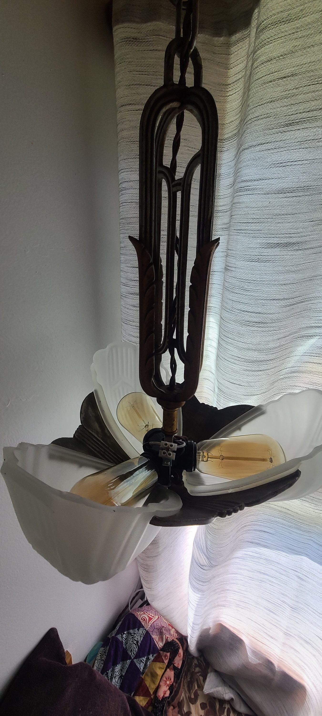 Vintage/antique 3 Light Markel Slip Shade Chandelier, Art Deco - Etsy