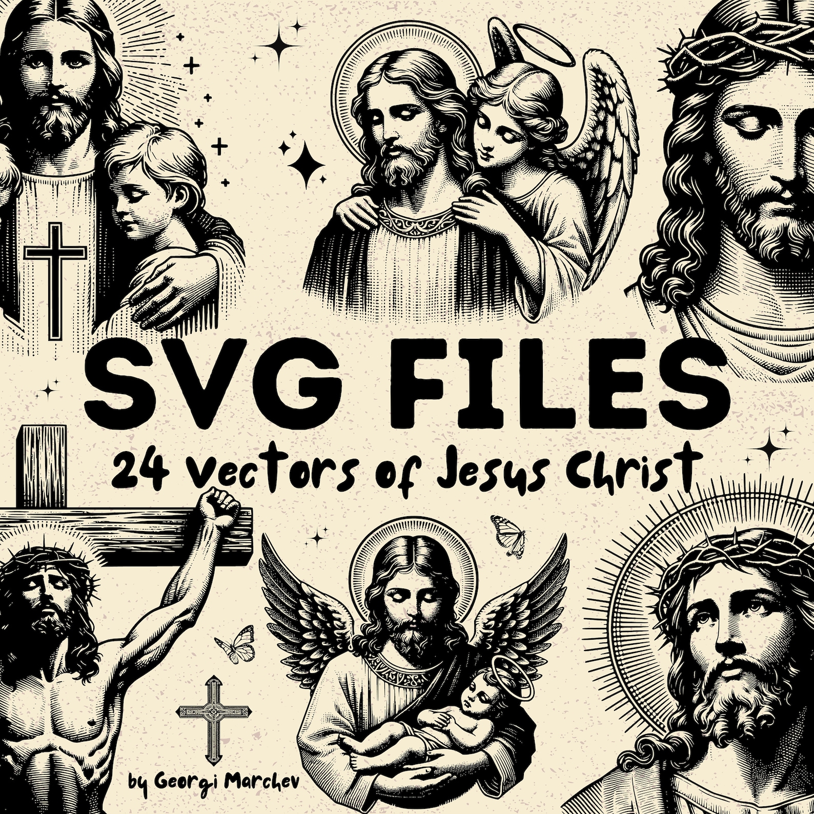 Jesus Christ 24 SVG Files Bundle Christian Illustration of Jesus ...