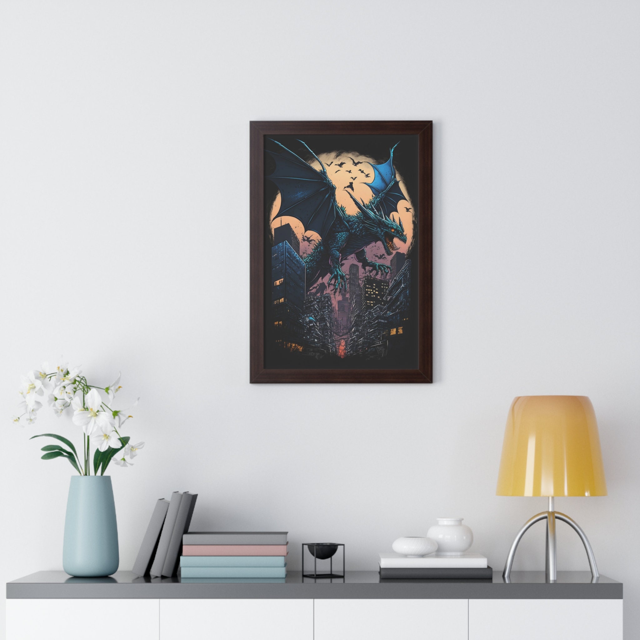 Japanese Anime Kaiju Dragon Roaming Tokyo Framed Vertical - Etsy