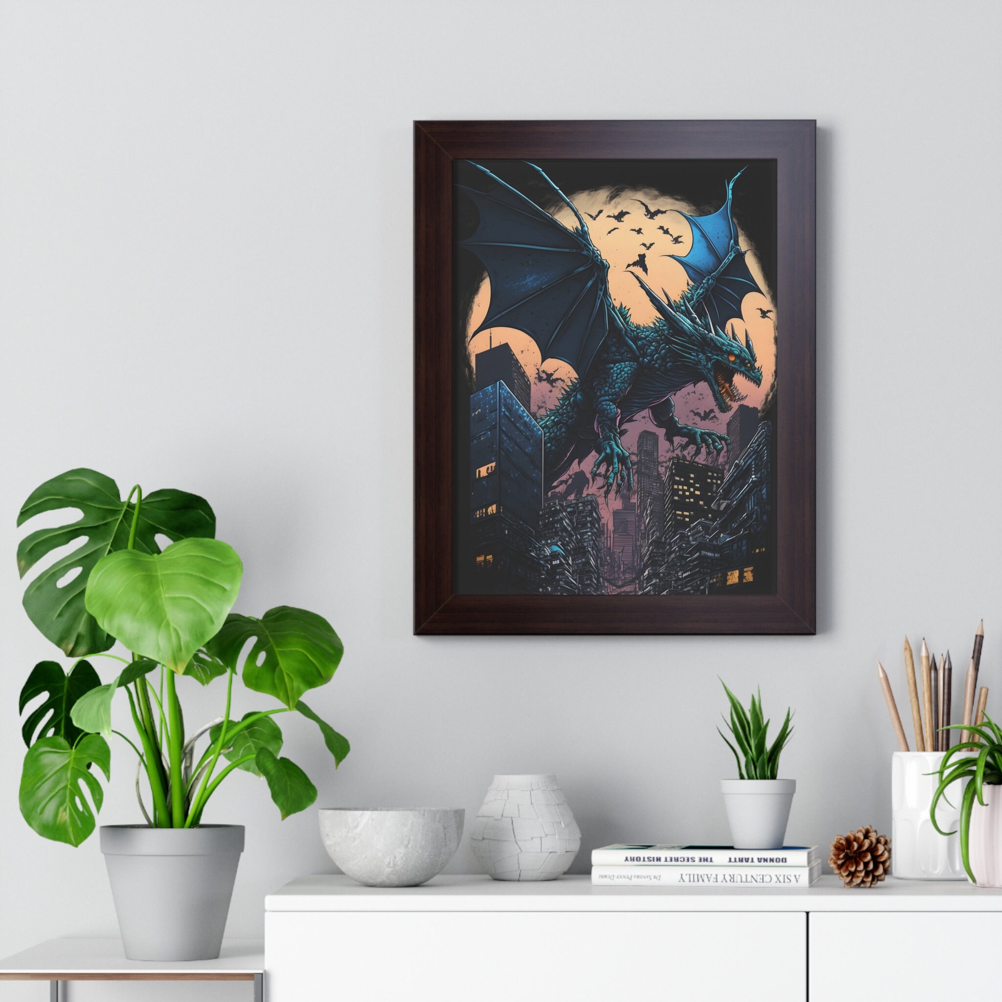 Japanese Anime Kaiju Dragon Roaming Tokyo Framed Vertical - Etsy
