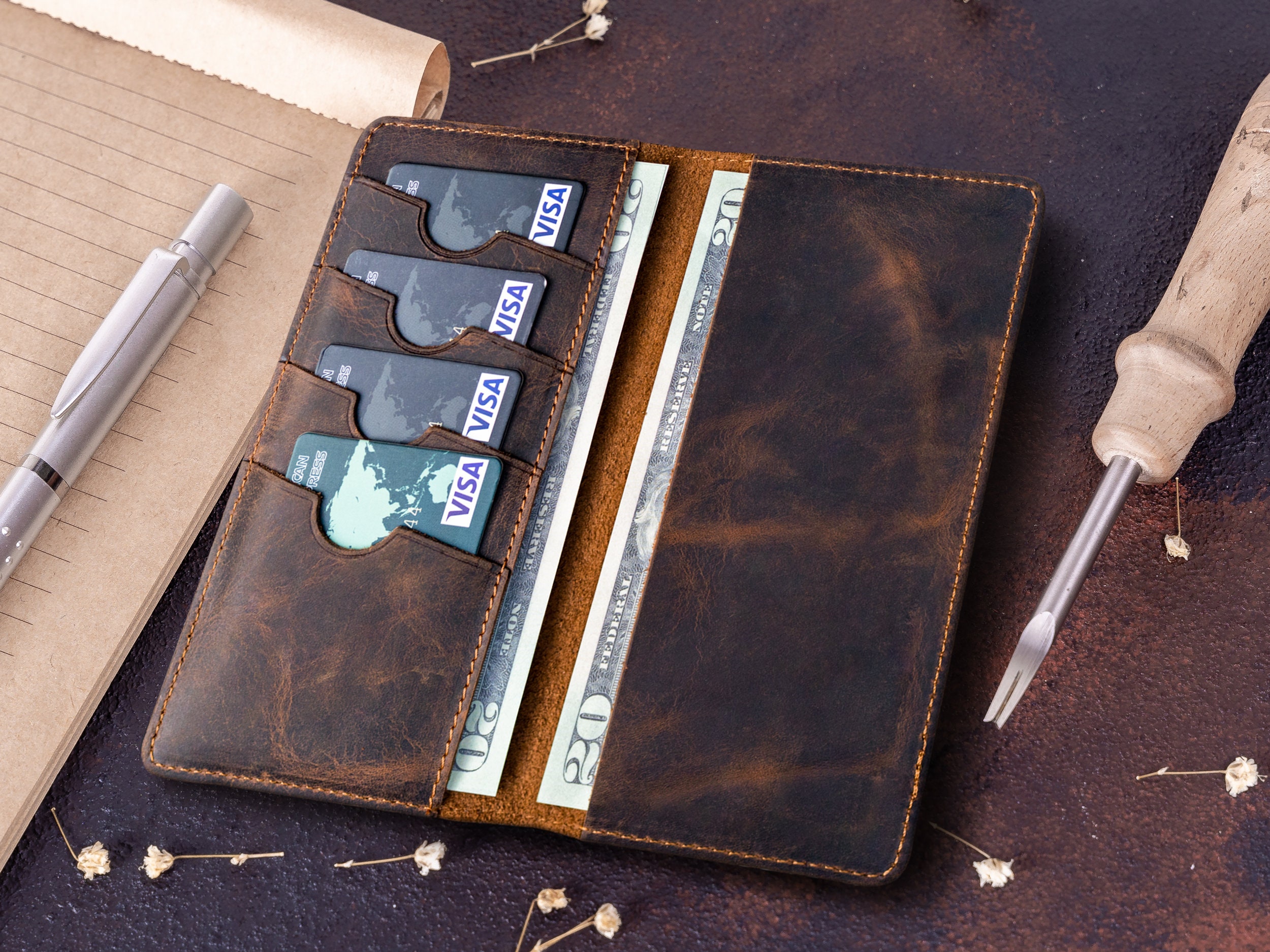 Leather Checkbook Sleeve, Checkbook Cover With Card Holders ...