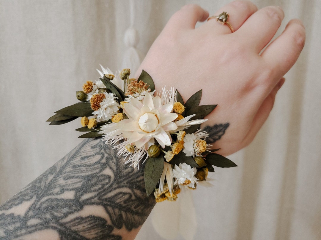 The April Wrist Corsage / Dried Flowers / Spring / Wedding Flowers ...